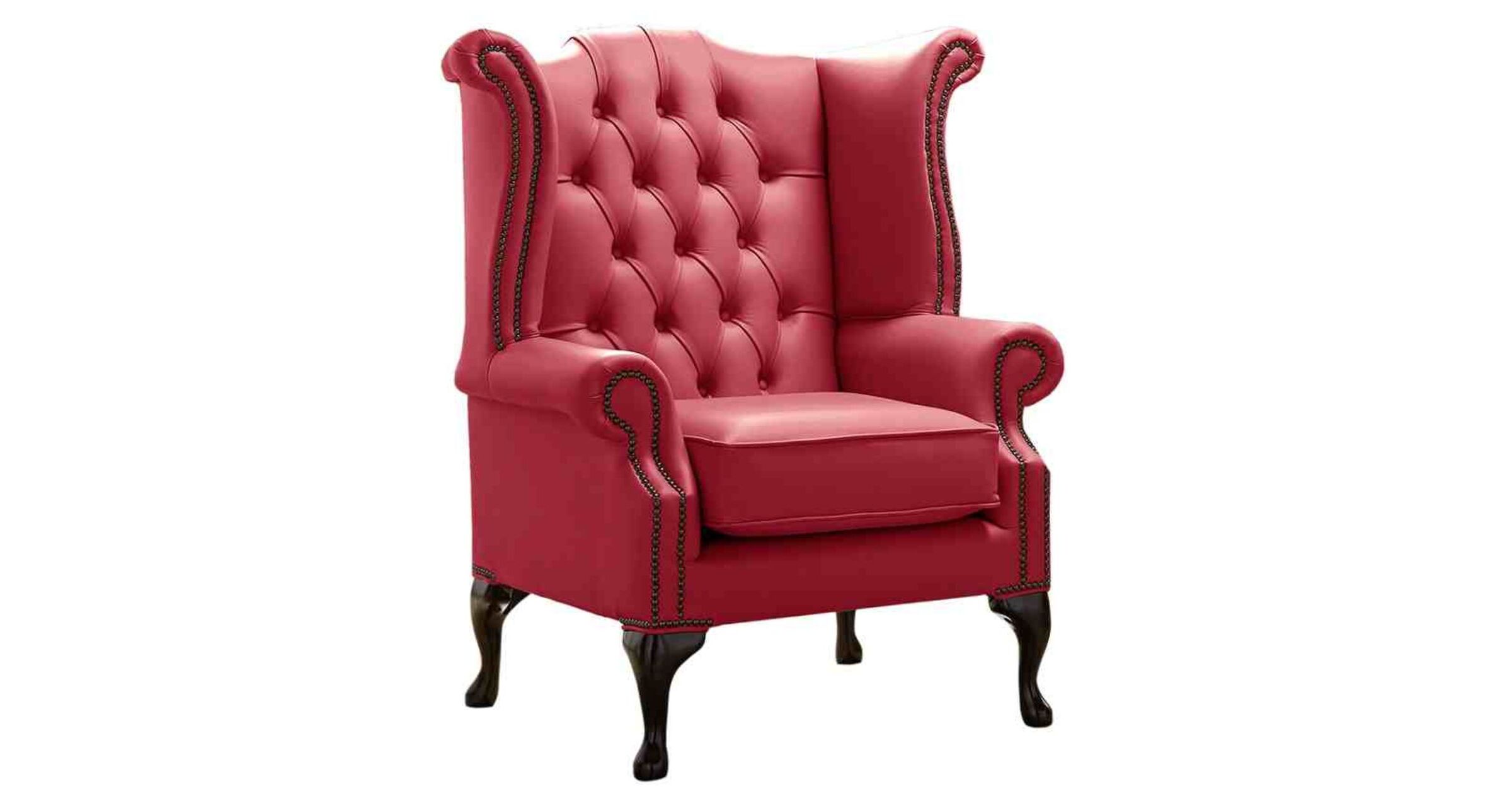 Luxurious Elegance Chesterfield Velvet Red Leather Wing Chair