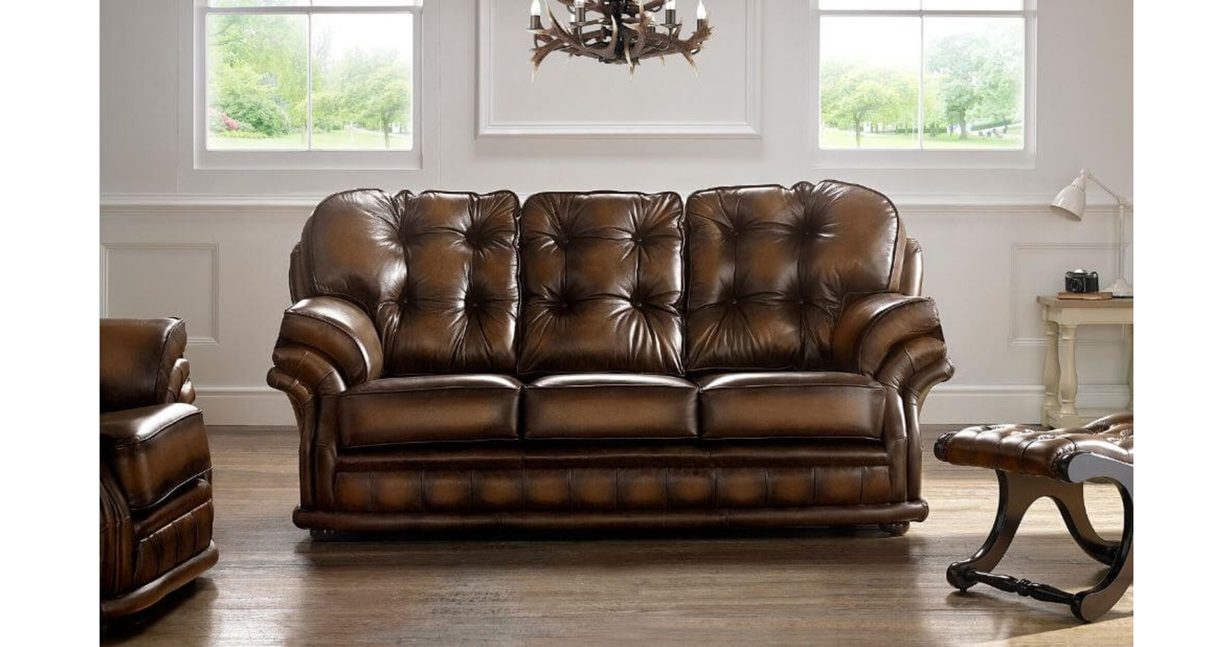 Rub Off Antique Autumn Tan Leather Chesterfield Handmade Knightsbridge ...