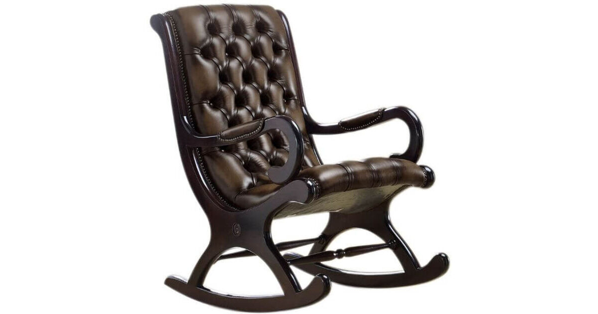 Luxury Chesterfield York Slipper Rocking Chair, Antique Brown Leather