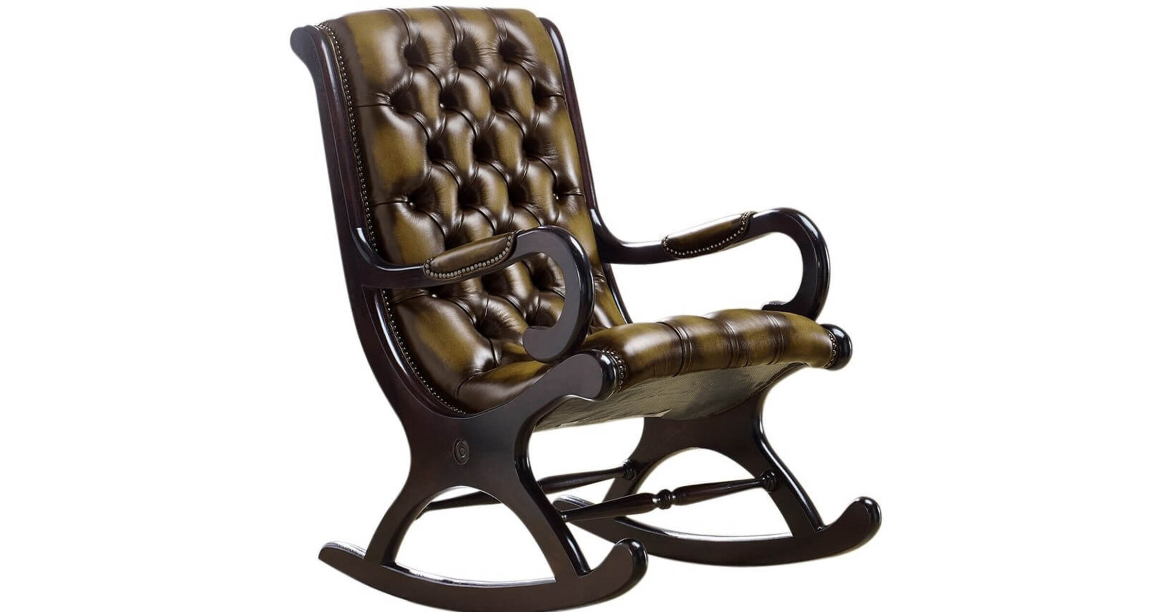 Antique Gold Leather York Slipper Rocking Armchair by Chesterfield