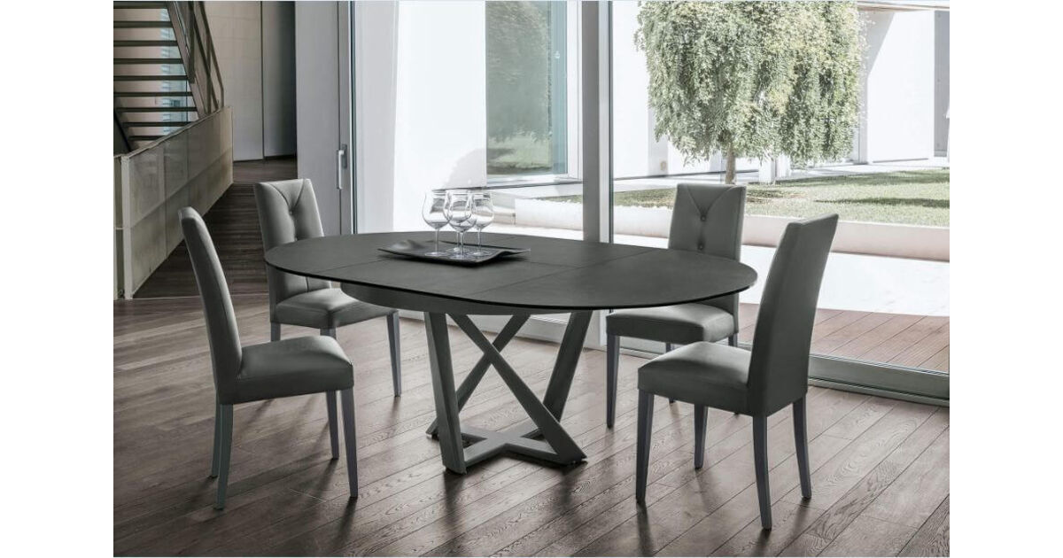 Dining in Luxury Cronos Extendable Table with Corda Metal and Graphite Top
