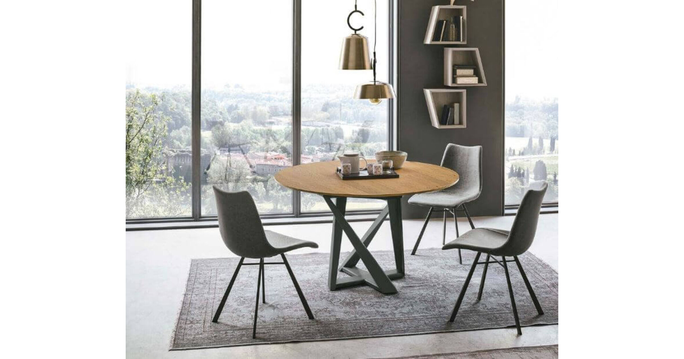 Cronos Dining Table With Country Wood Top With Graphite Base 130cm