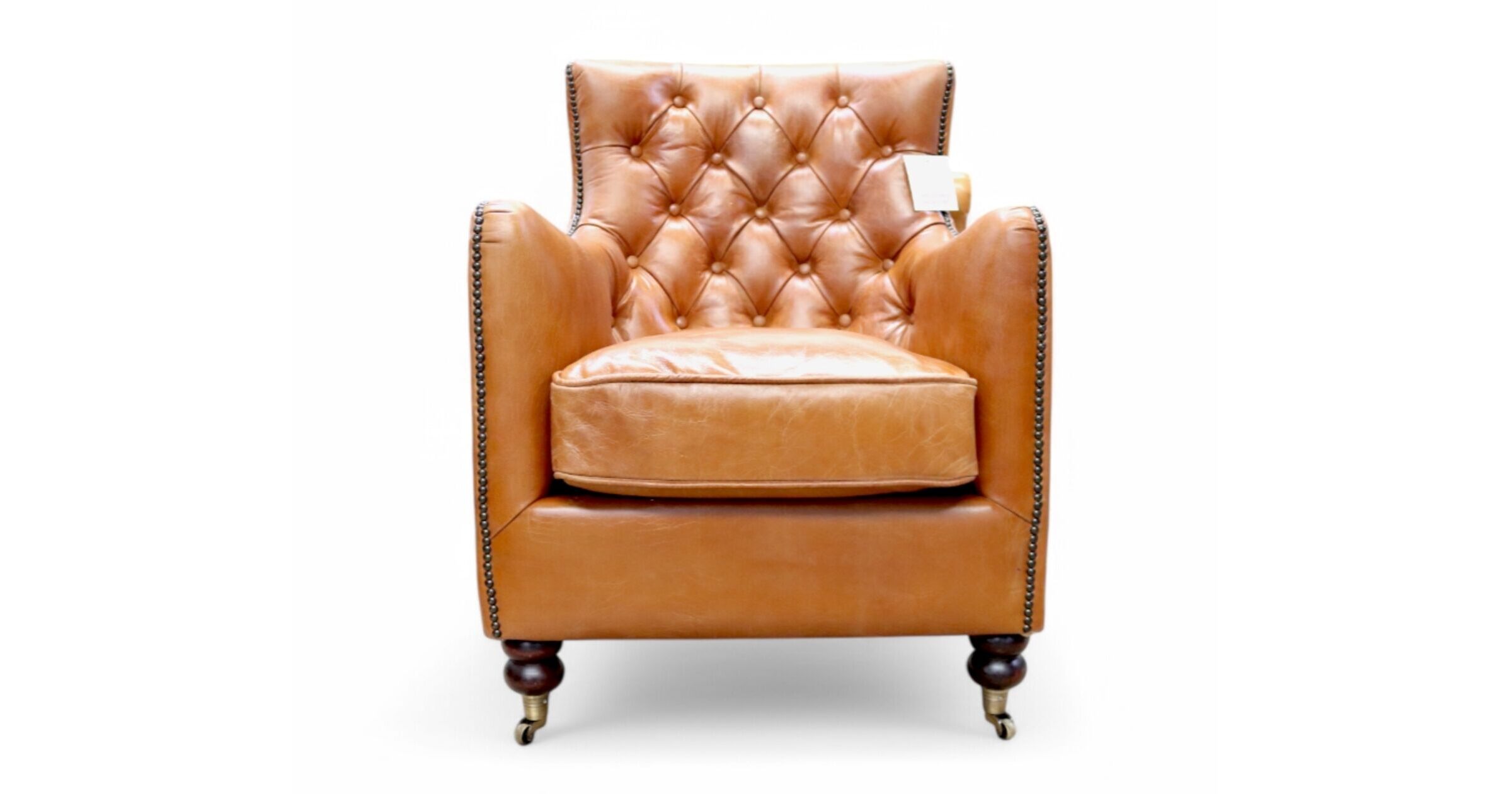 Classic Comfort Buttoned Back High Back Armchair in Distressed Tan Leather