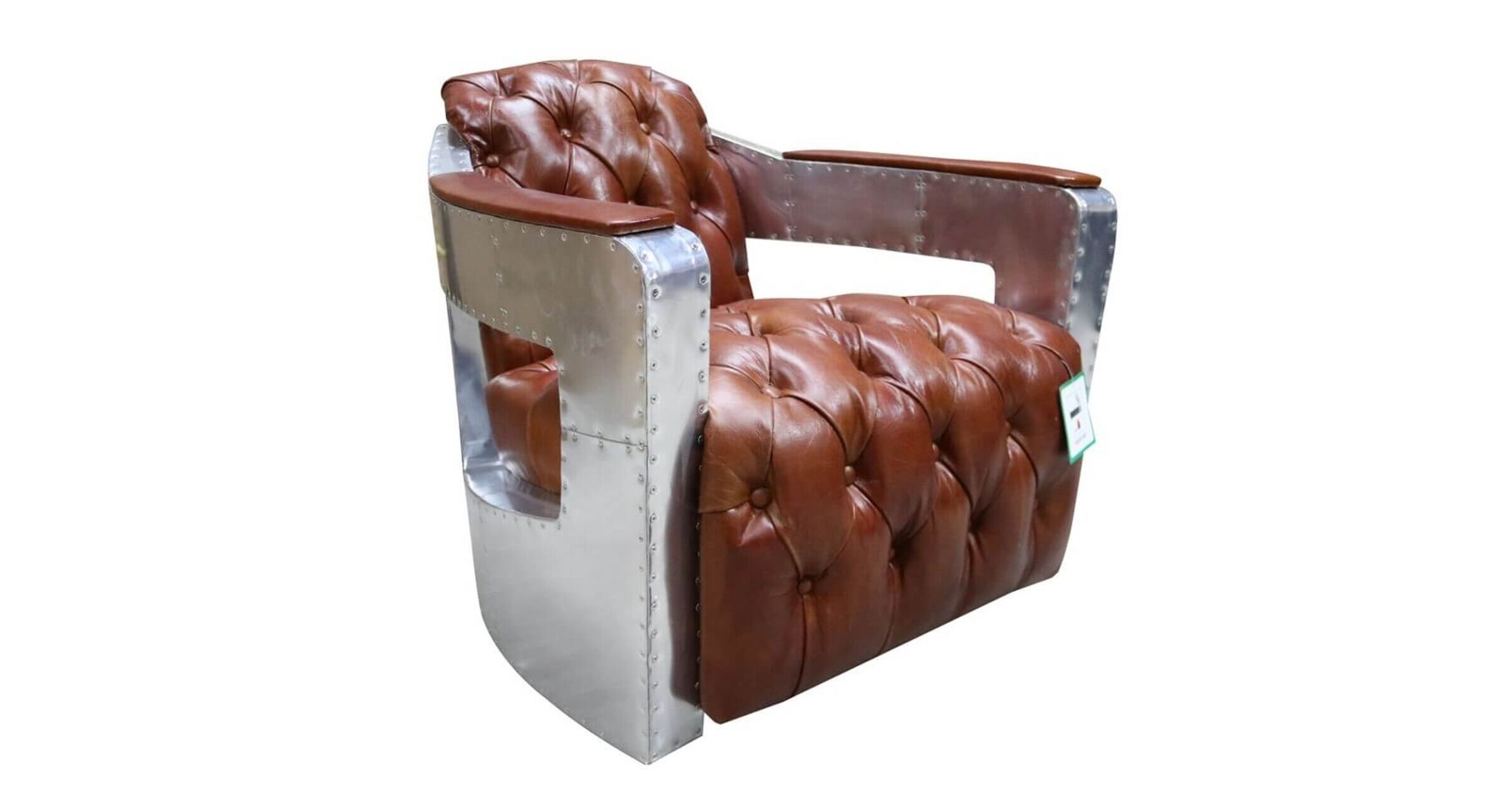 Vintage-Inspired Luxury Aviator's Chesterfield Armchair in Real Leather