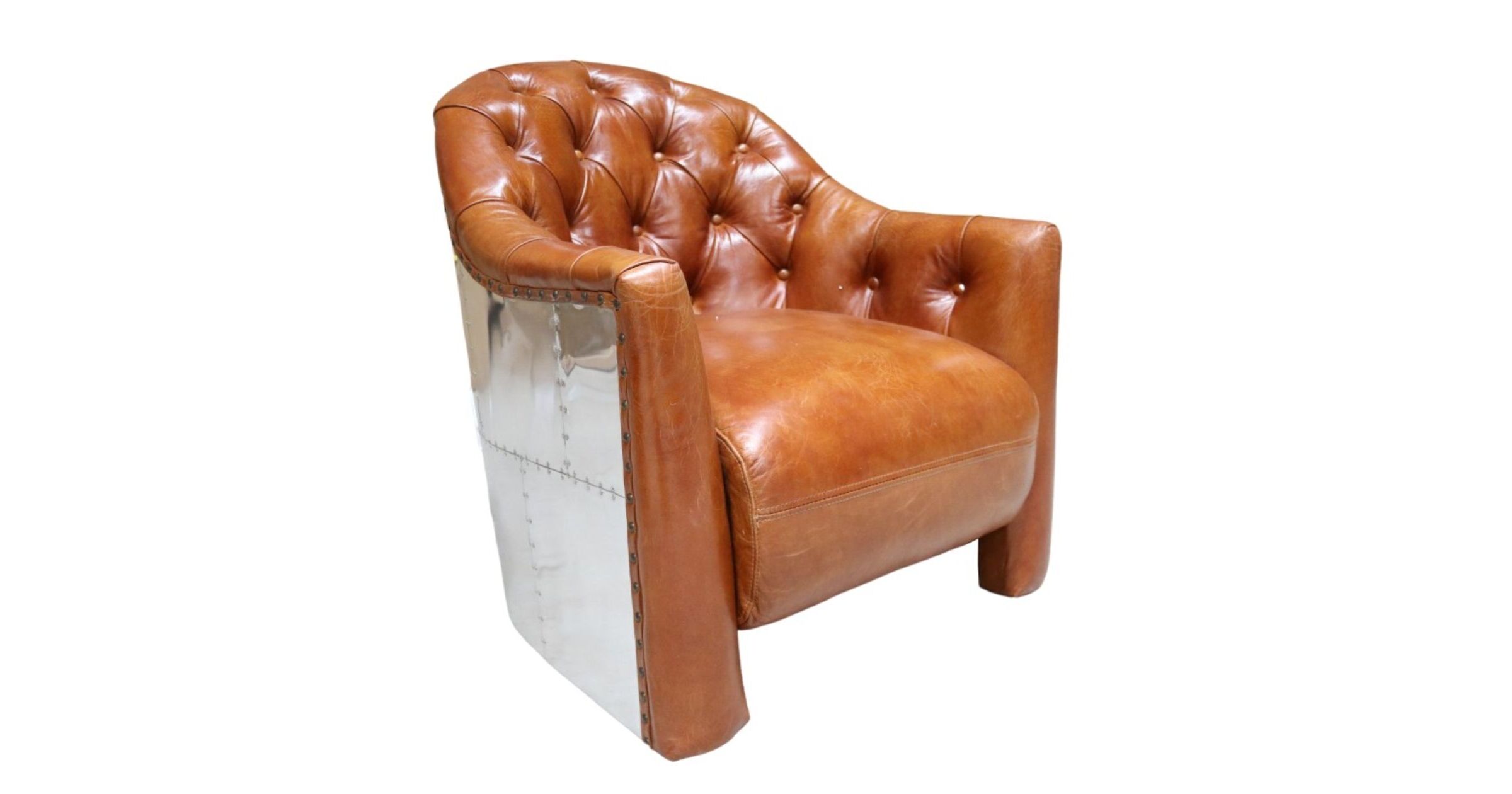 Vintage Charm Aviator Tan Leather Chesterfield Armchair | Designer sofa 4u