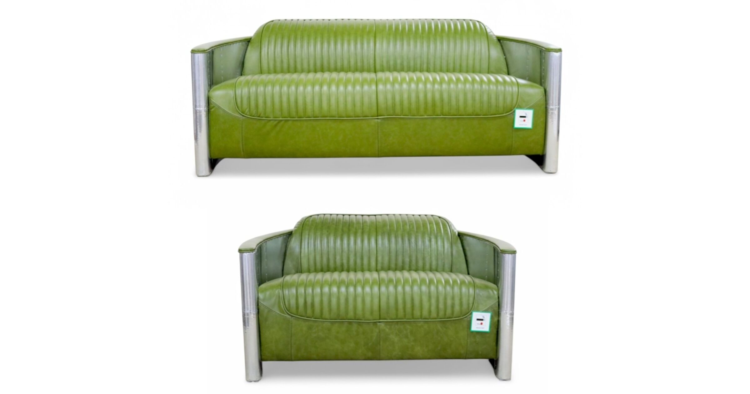 Aviator Pilot Sofa Suite Vintage Olive Green Leather Elegance