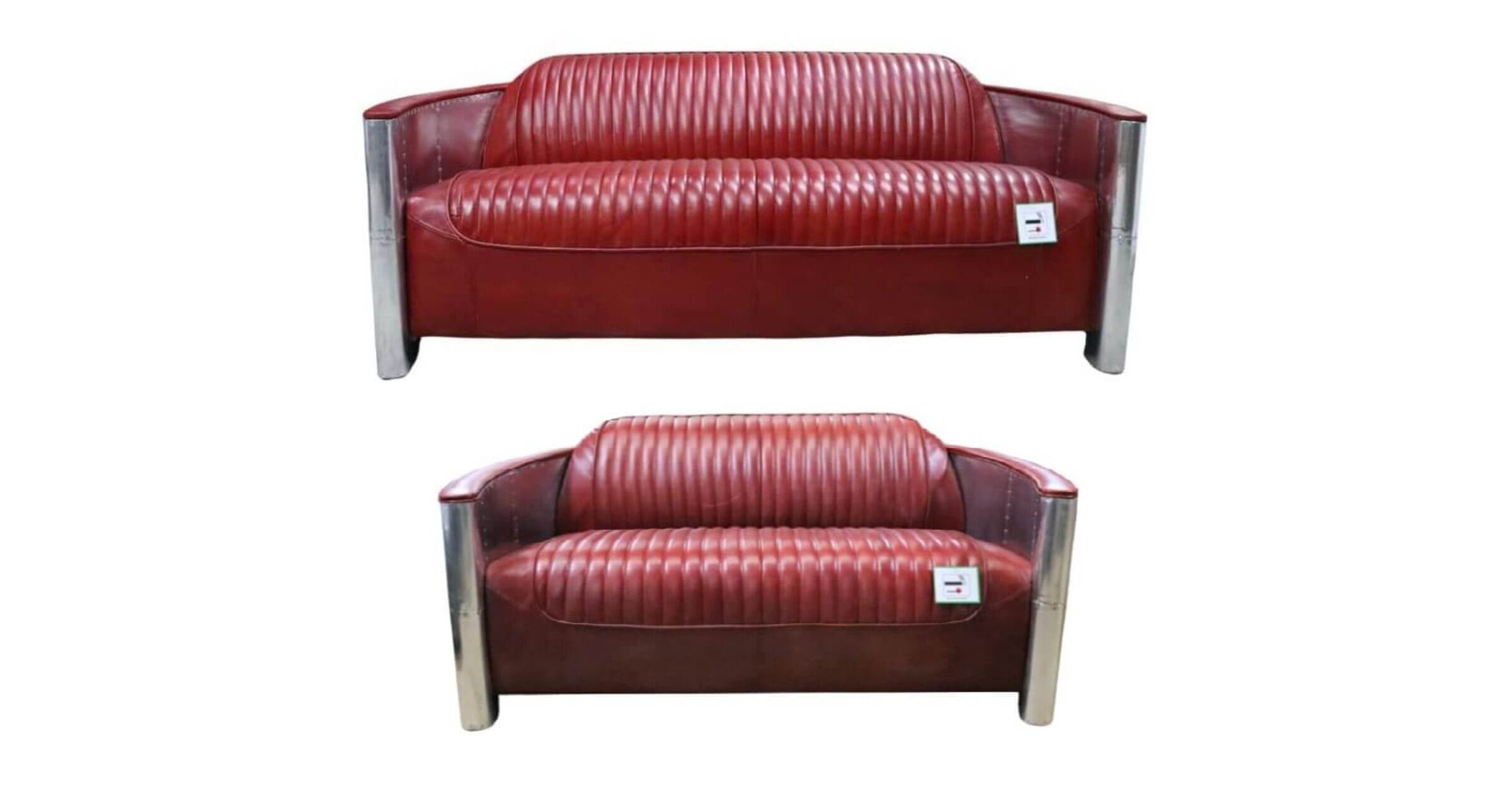 Vintage Rouge Red Distressed Leather Sofa Suite - Aviator Pilot 3+2 Seater