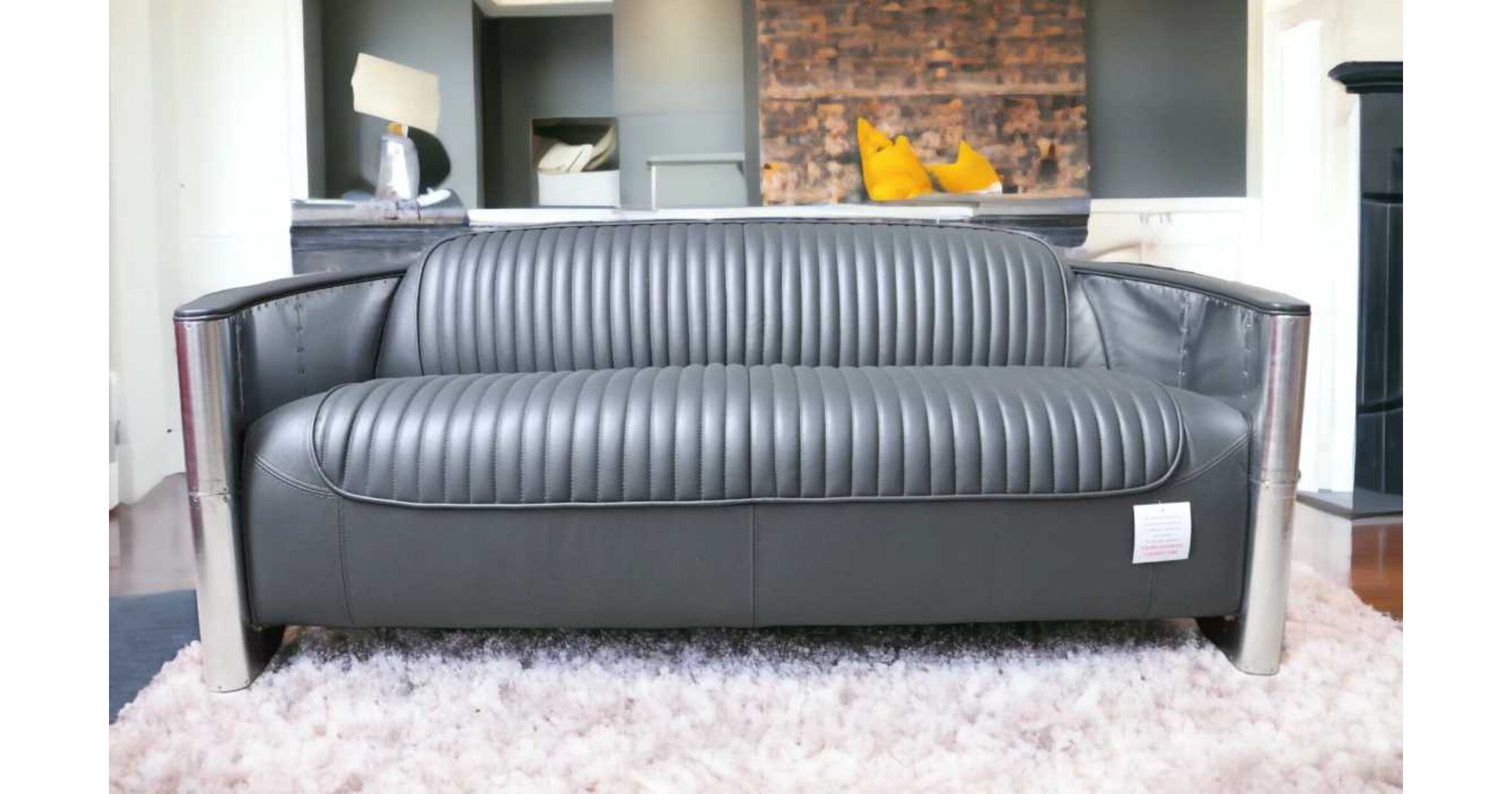Aviator Pilot 3 Seater Man Cave Sofa Nappa Grey Real Leather | Designer ...