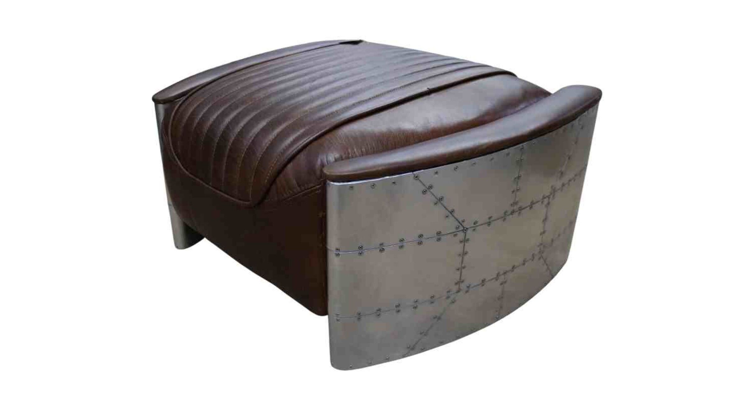 Vintage Charm Aviator Distressed Brown Leather Pouffe Footstool