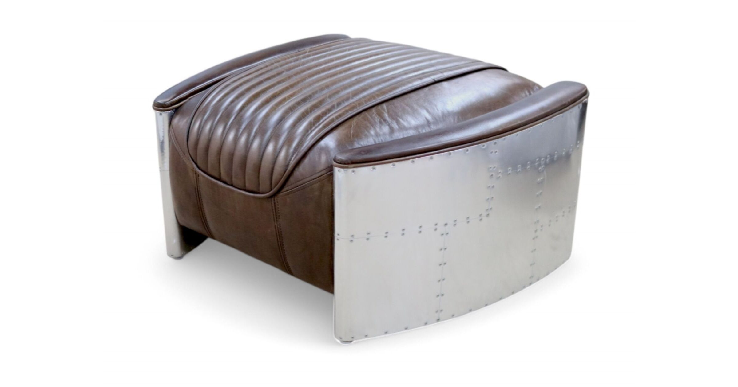 Vintage Charm Aviator Distressed Brown Leather Pouffe Footstool