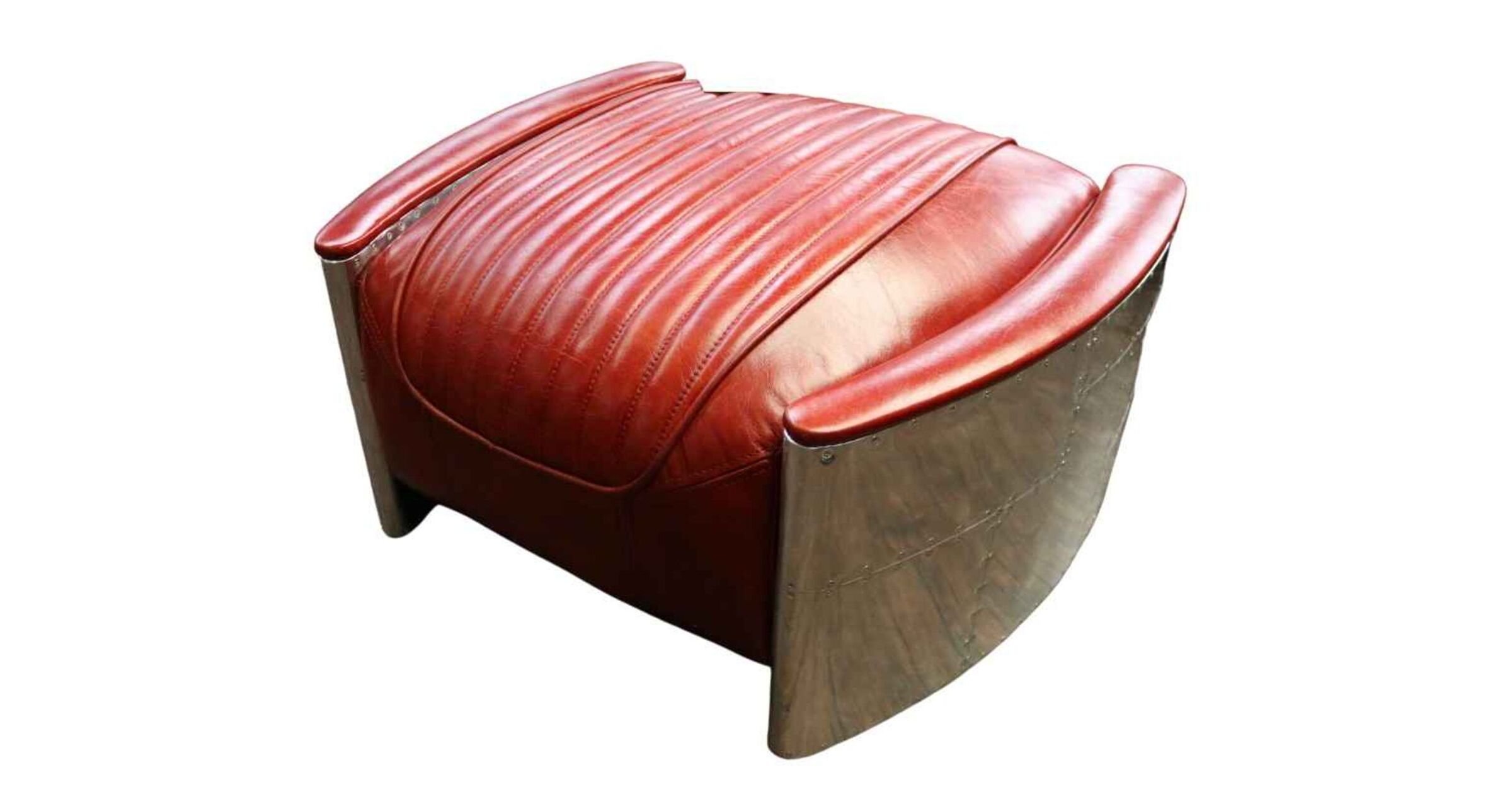 Rustic Appeal Aviator Vintage Rouge Red Leather Footstool Pouffe