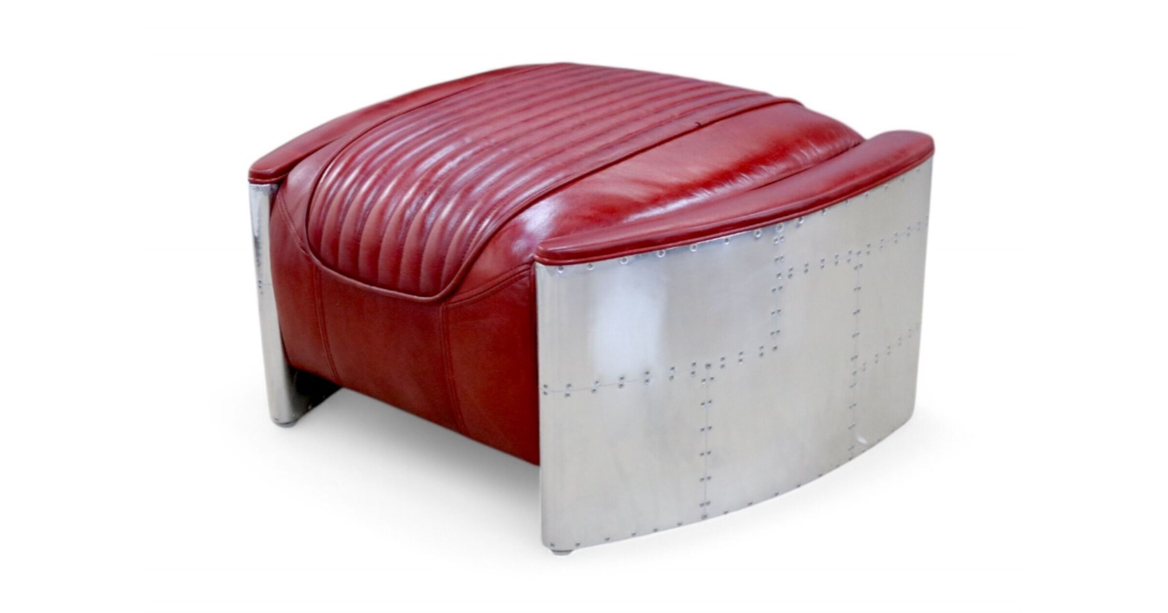 Aviator Man Cave Rustic Appeal Vintage Rouge Red Leather Footstool Pouffe