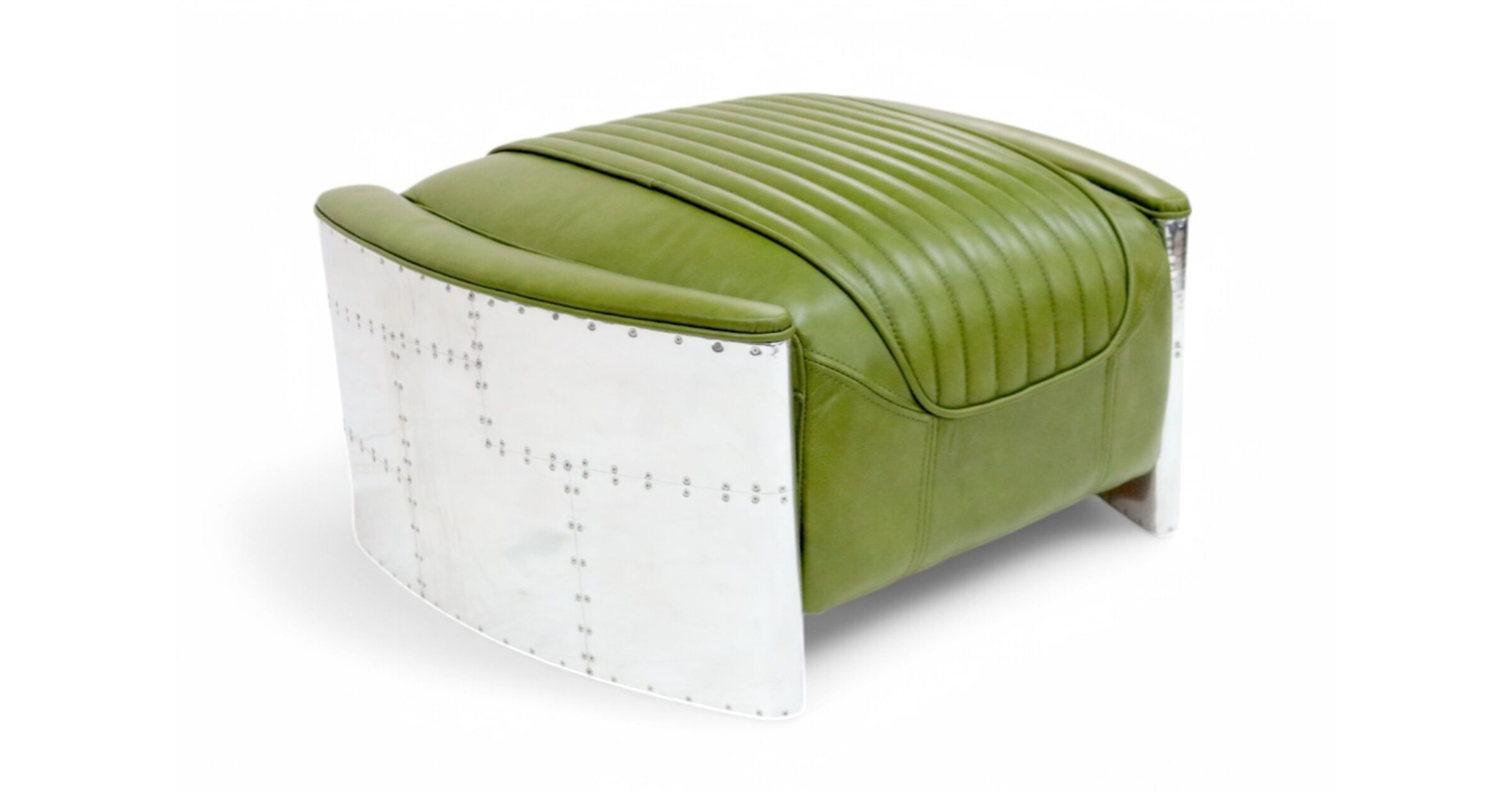 Rustic Appeal Aviator Vintage Olive Green Leather Footstool Pouffe