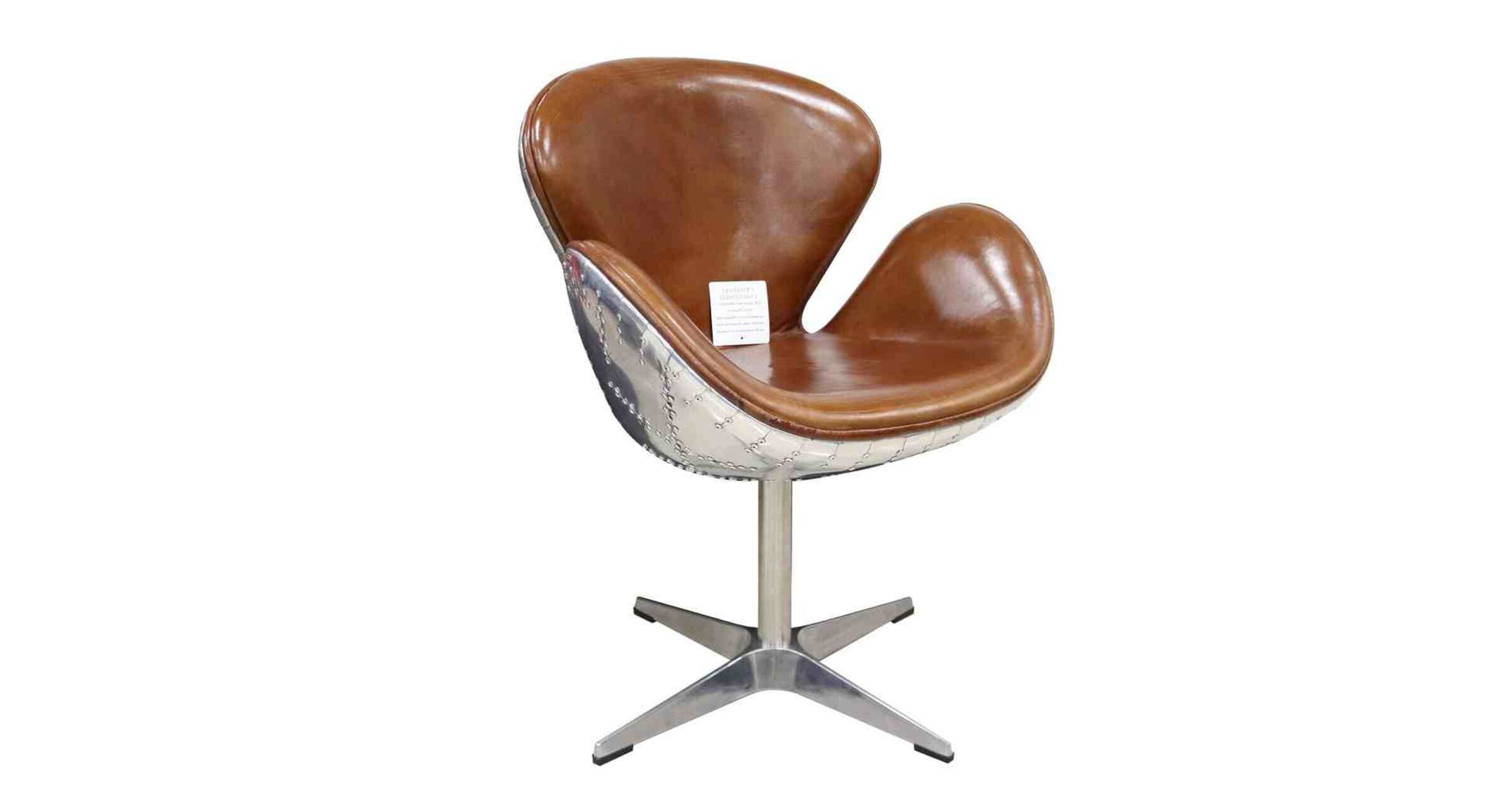 Retro Charm: Aviator Tan Distressed Leather Swan Chair Classic