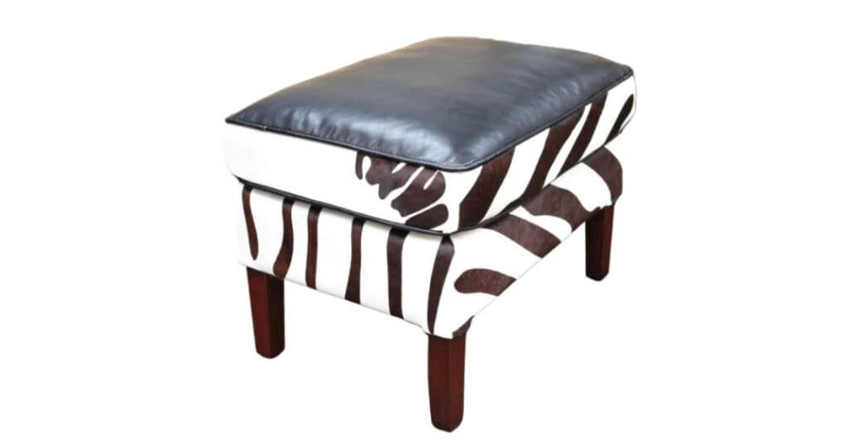 Wild Elegance Brown Zebra Hair-On-Hide Leather Print Footstool ...