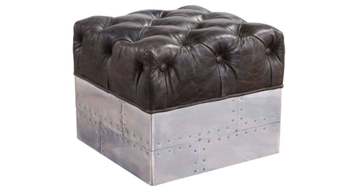 Aviator Leather Square Footstool | Chesterfield Design