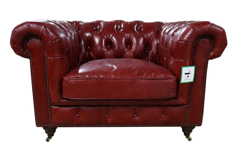 Vintage Rouge Red Chesterfield Club Chair | Distressed Leather