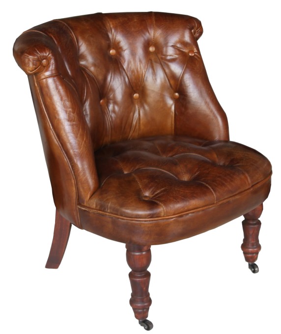 Buttoned Back Distressed Leather Chair by Chesterfield