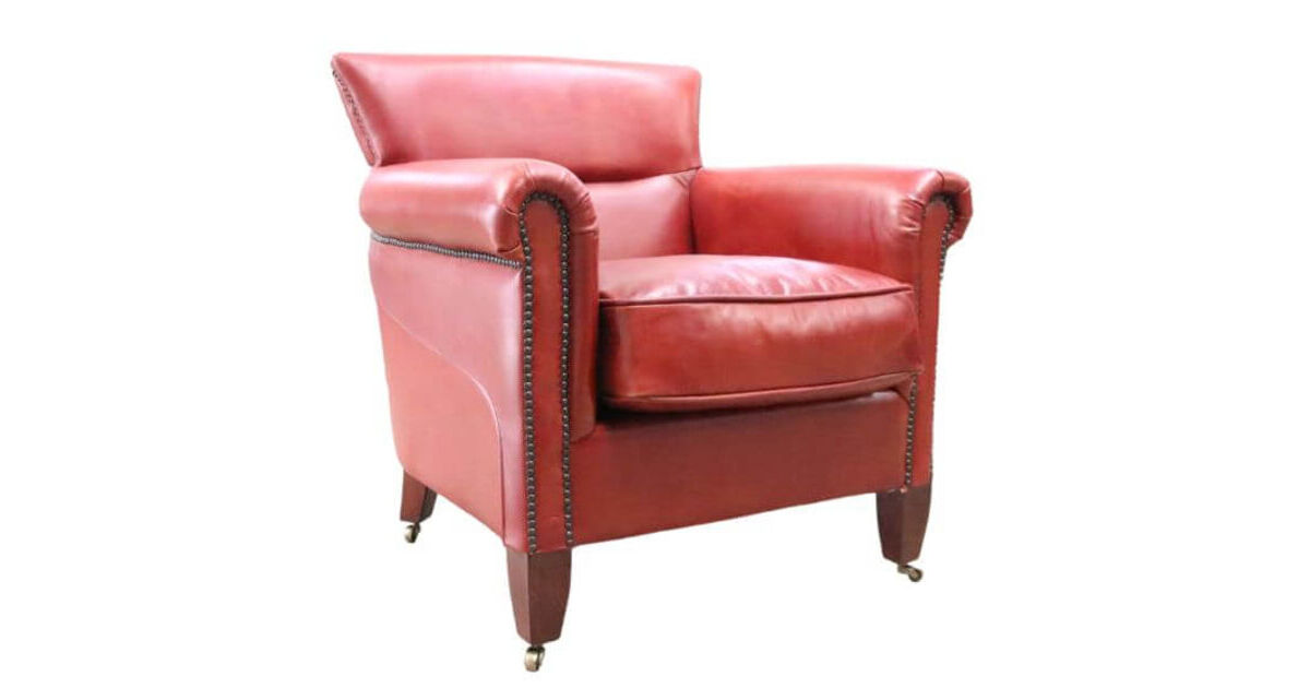 Designer Living Rouge Red Leather Armchair Sofas in Classic Style