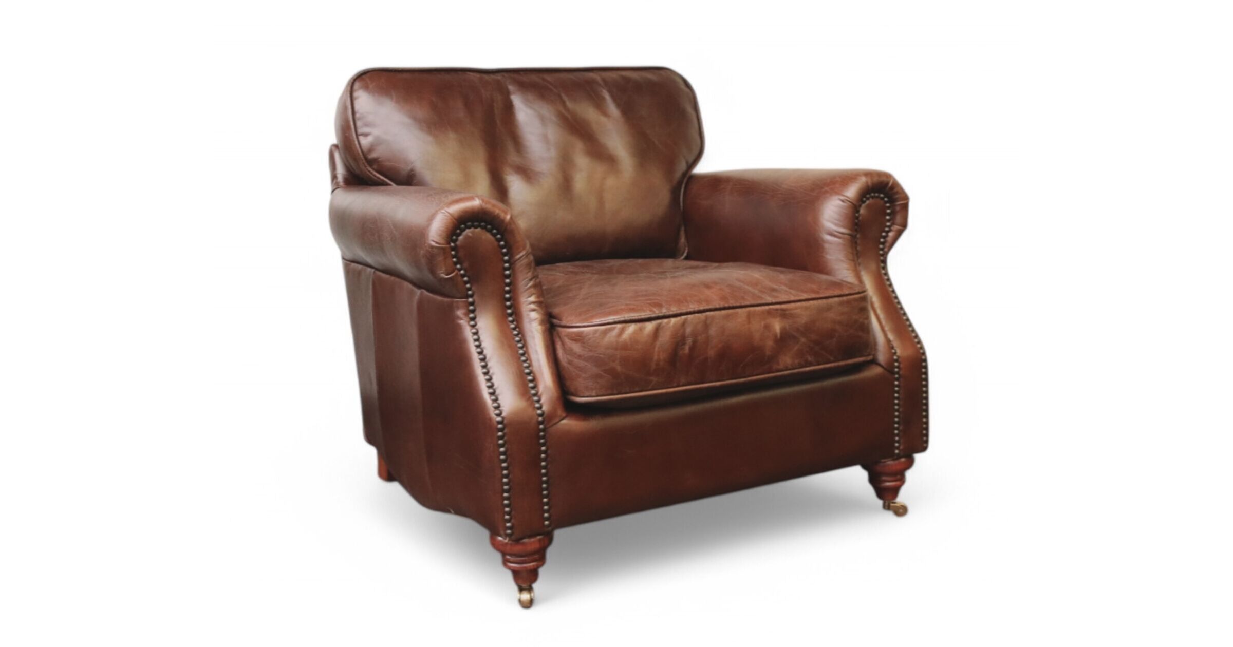 Vintage Brown Distressed Leather Armchair - Colonel Collection
