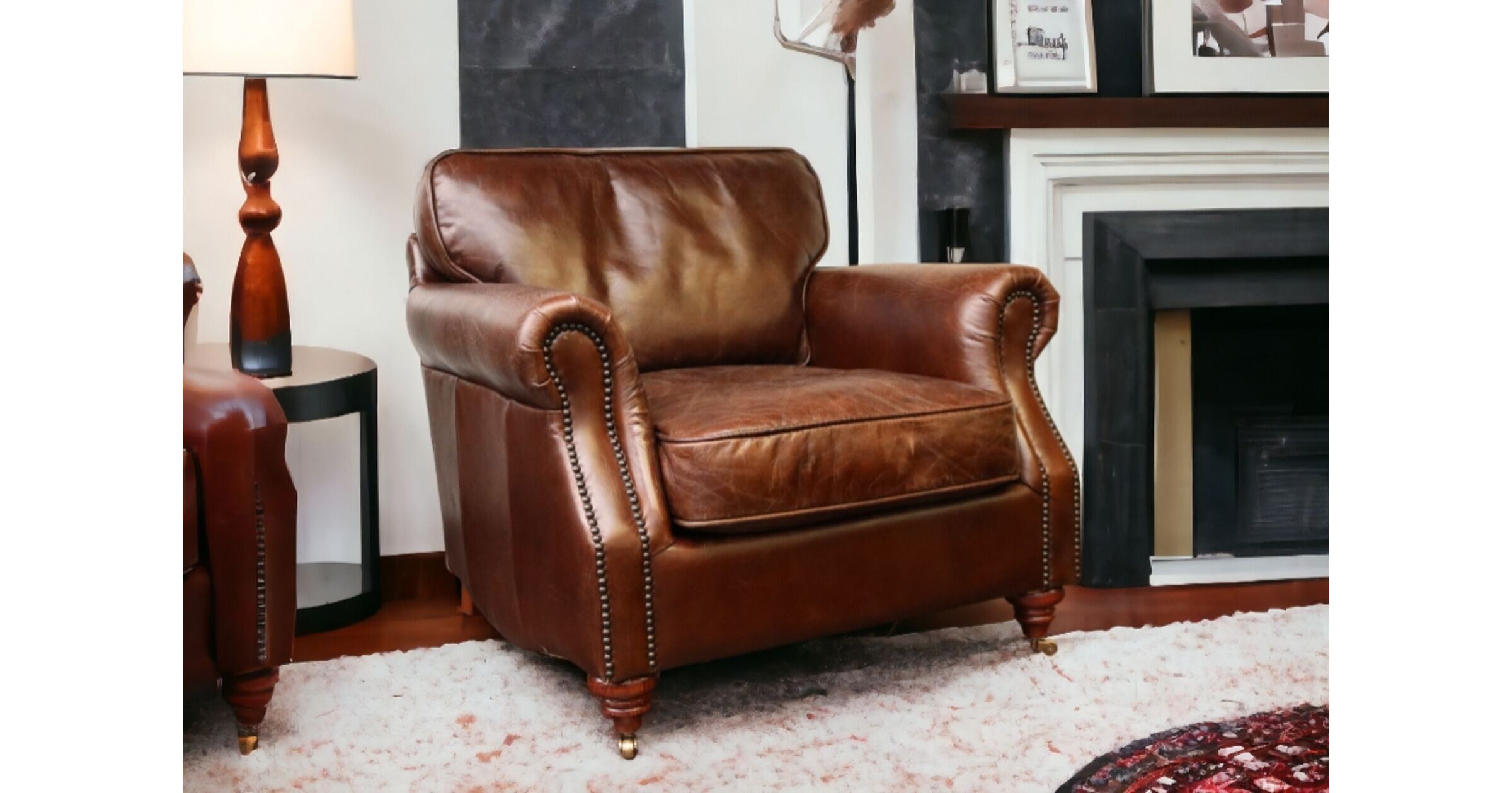 Iconic Comfort Colonel Distressed Leather Armchair in Vintage Brown ...