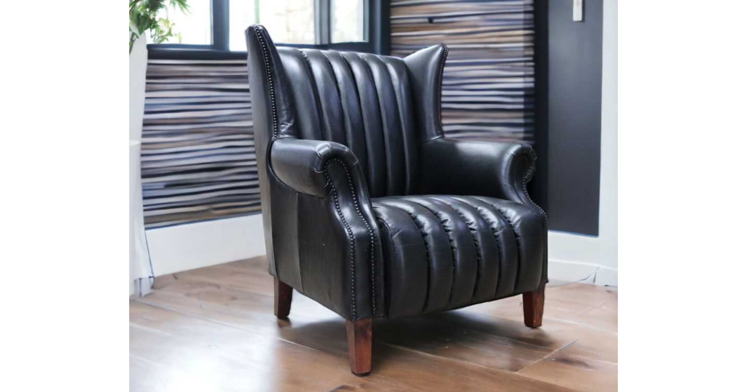 Elegance Redefined Cuban Cigar Black Leather Wingback Chair