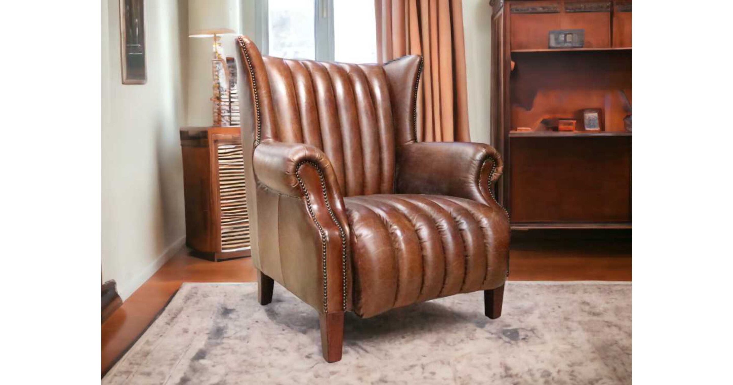 Elegance Redefined Cuban Cigar Brown Leather Wingback Chair