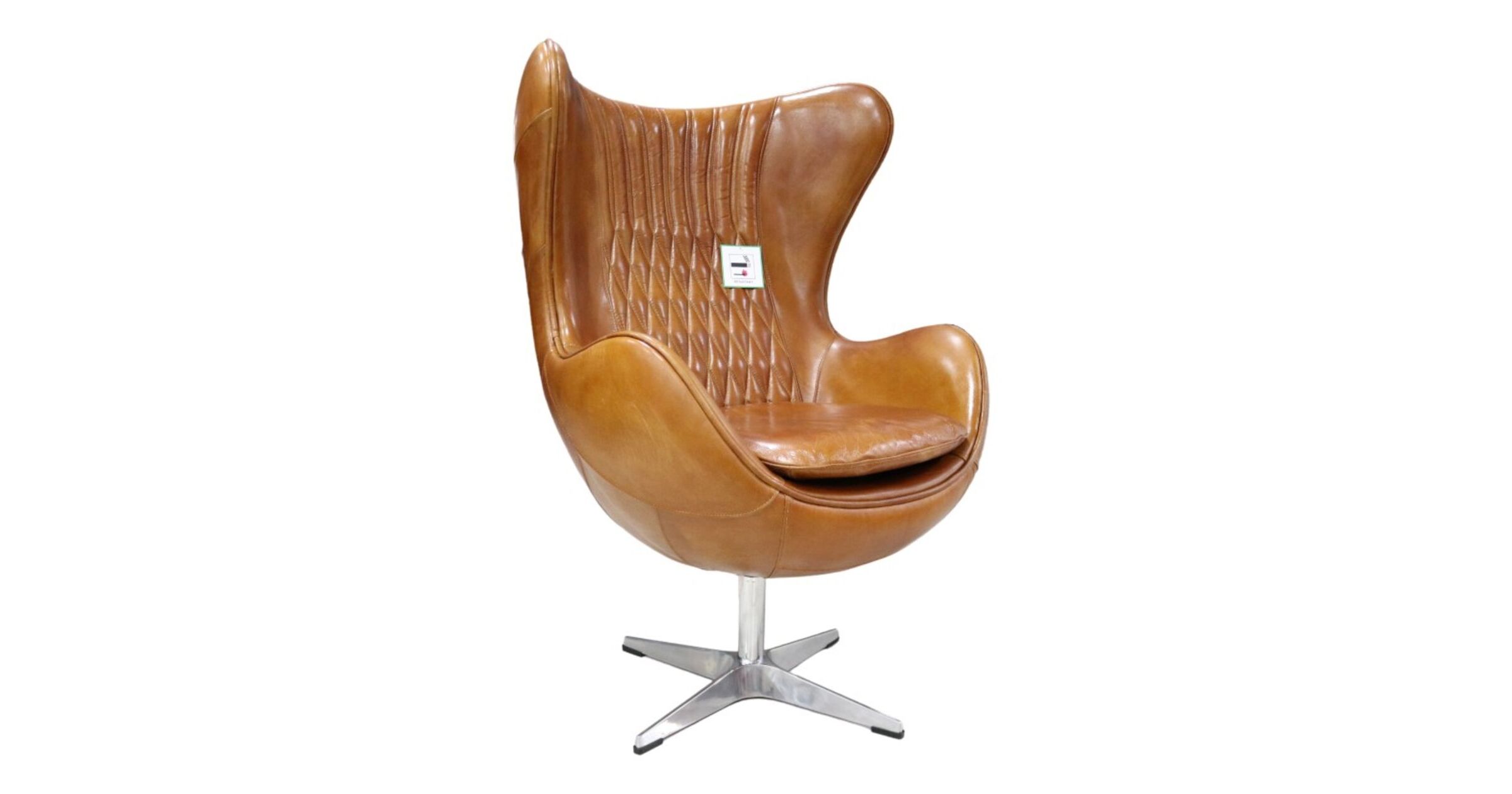 Vintage Tan Distressed Real Leather Aviator Retro Swivel Egg Armchair