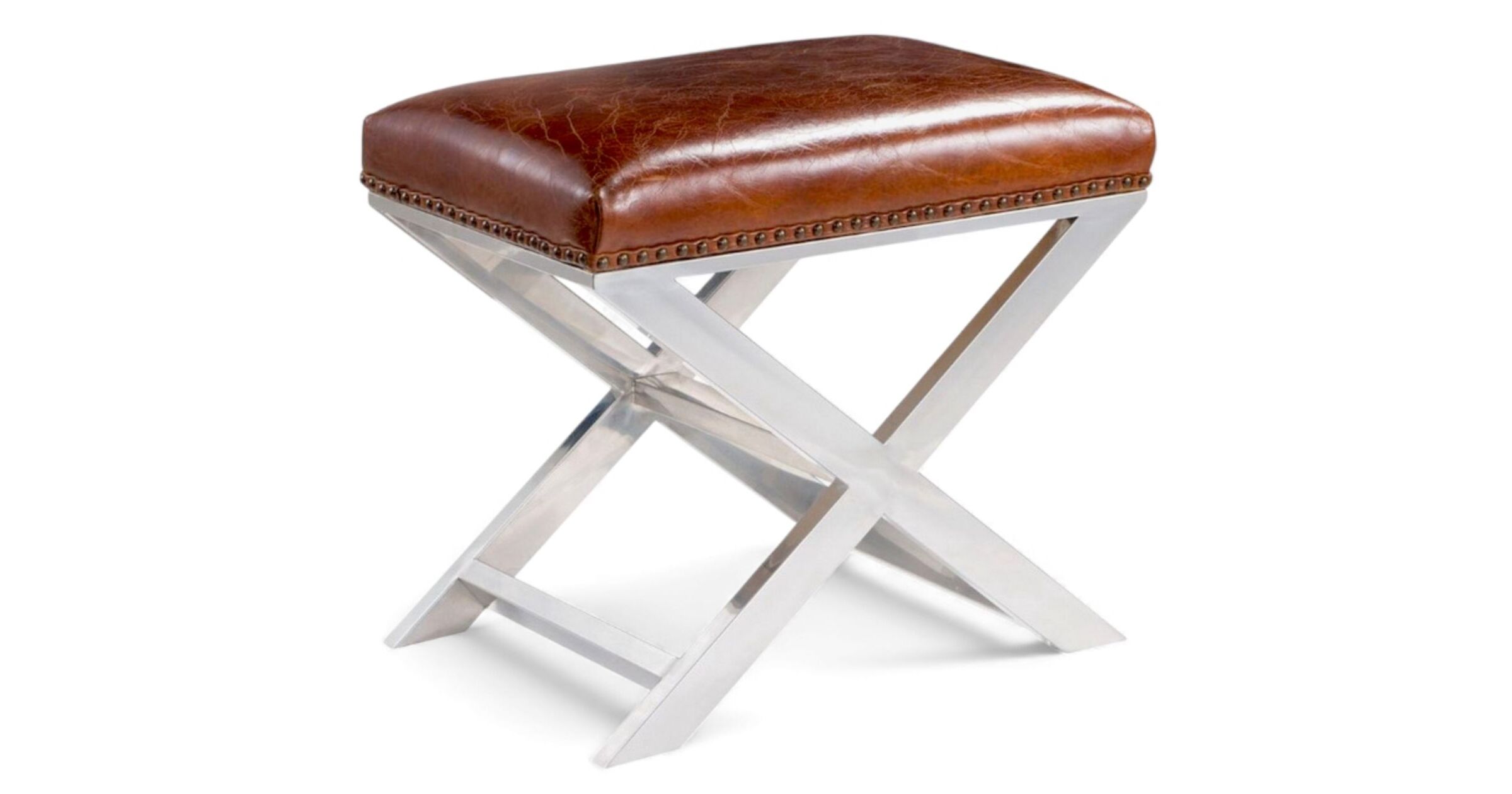Leather & Chrome X Base Footstool