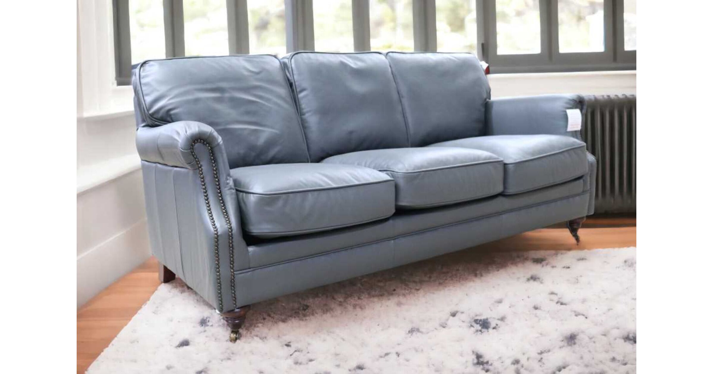 Luxury Vintage 3 Seater Settee Sofa Nappa Grey Leather | Designer Sofas4u