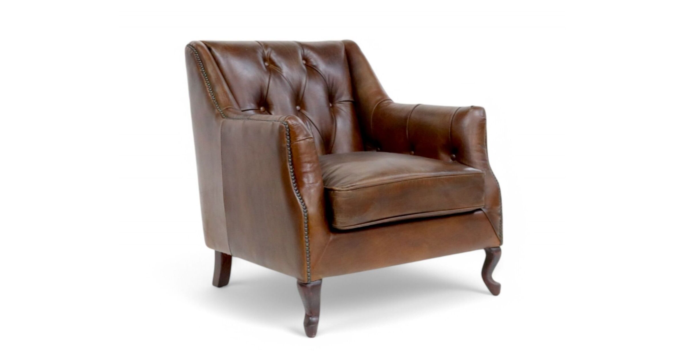 Opulent Vintage Style Button & Stud Armchair in Brown Distressed Leather