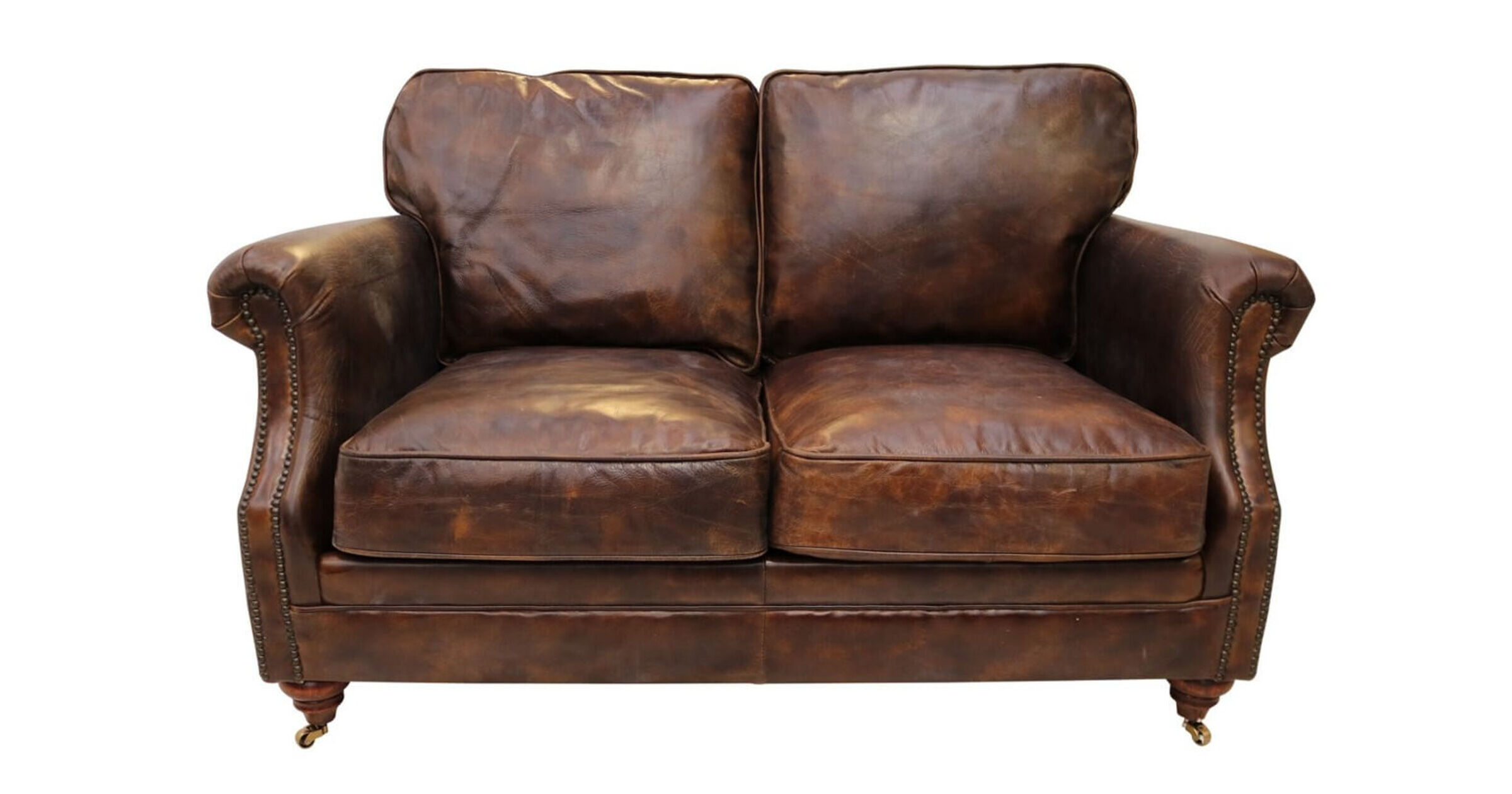 Luxury Vintage Distressed Leather 2 Seater Settee Sofa Tobacco Brown ...