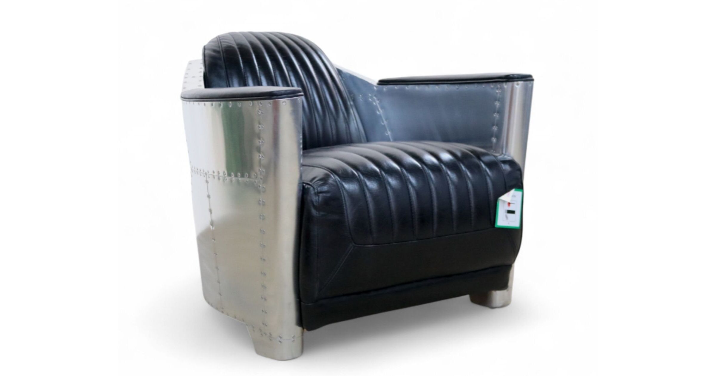 Man Cave Aviator Vintage Rocket Tub Chair, Distressed Black Leather