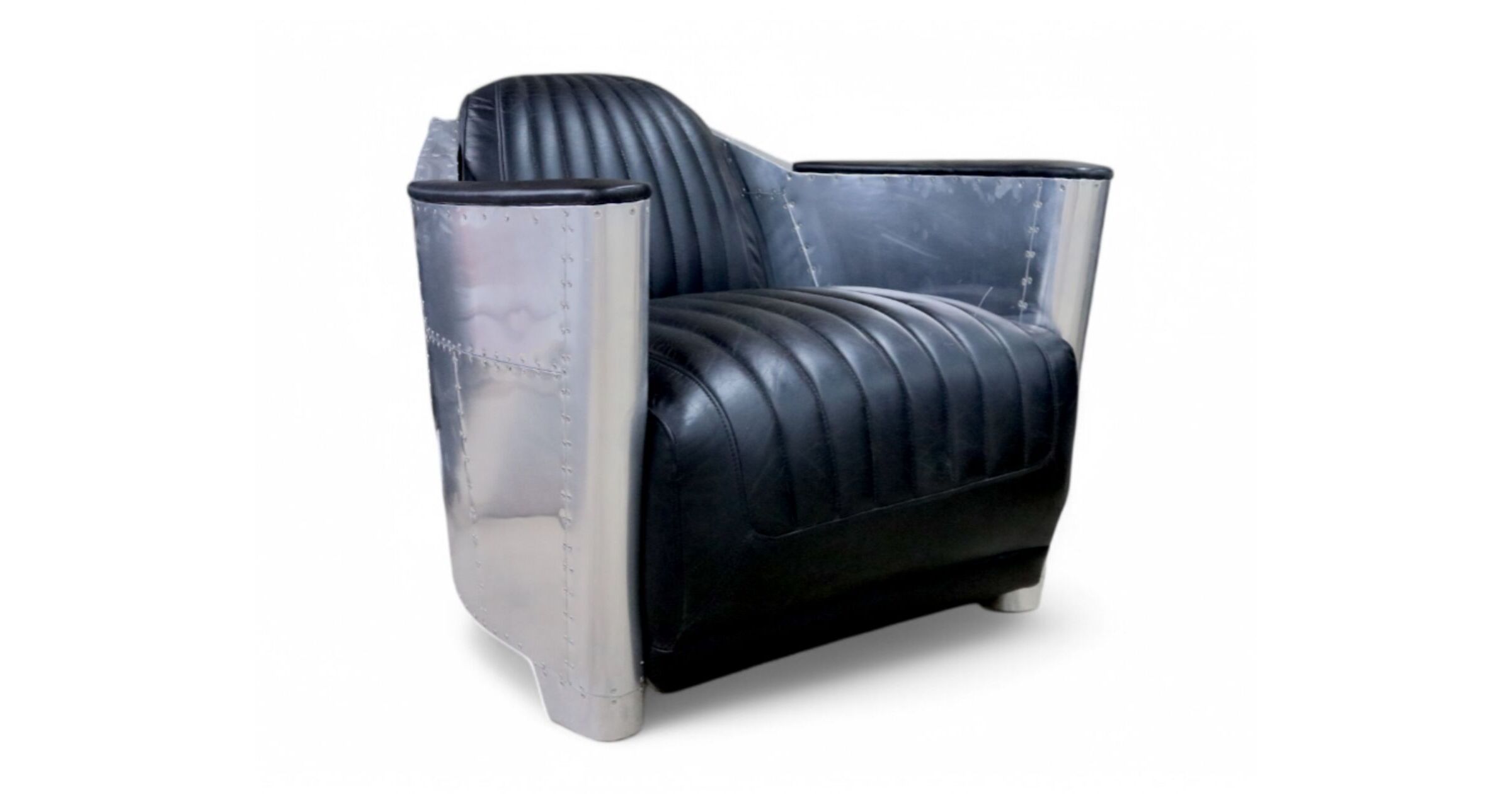 Man Cave Aviator Vintage Rocket Tub Chair, Distressed Black Leather