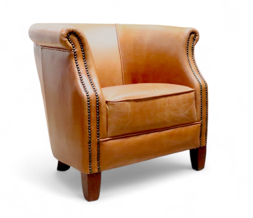 Mayfair Collection: Distressed Tan Leather Vintage Armchair