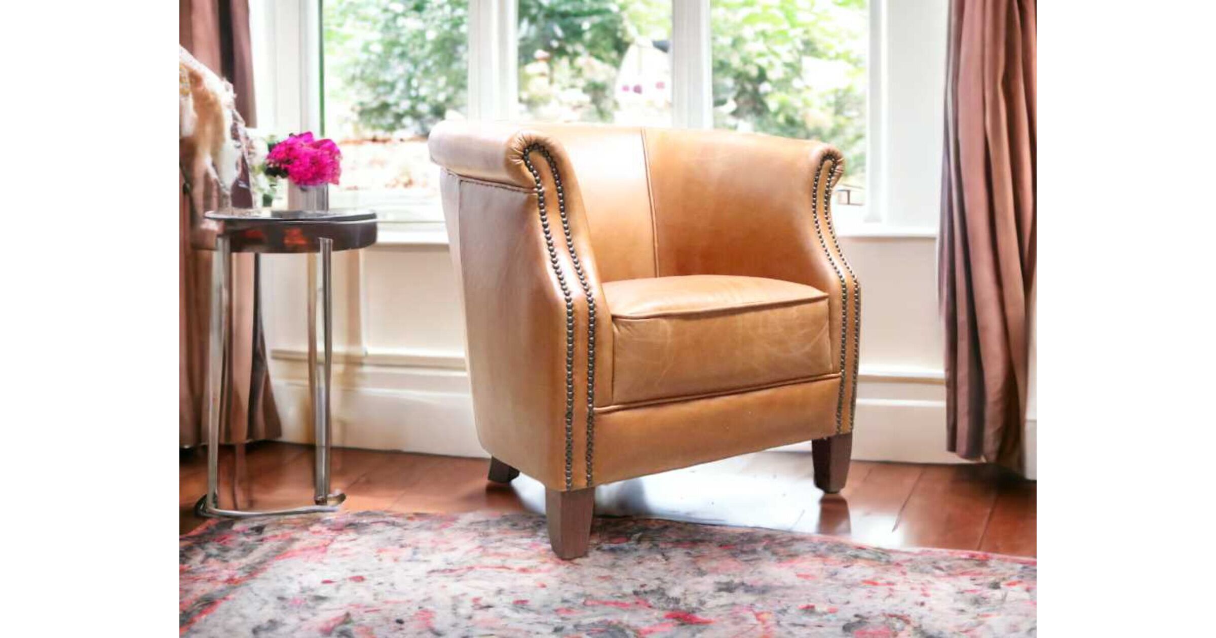 Mayfair Collection: Distressed Tan Leather Vintage Armchair