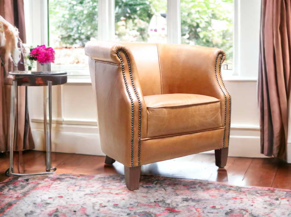Mayfair Collection: Distressed Tan Leather Vintage Armchair