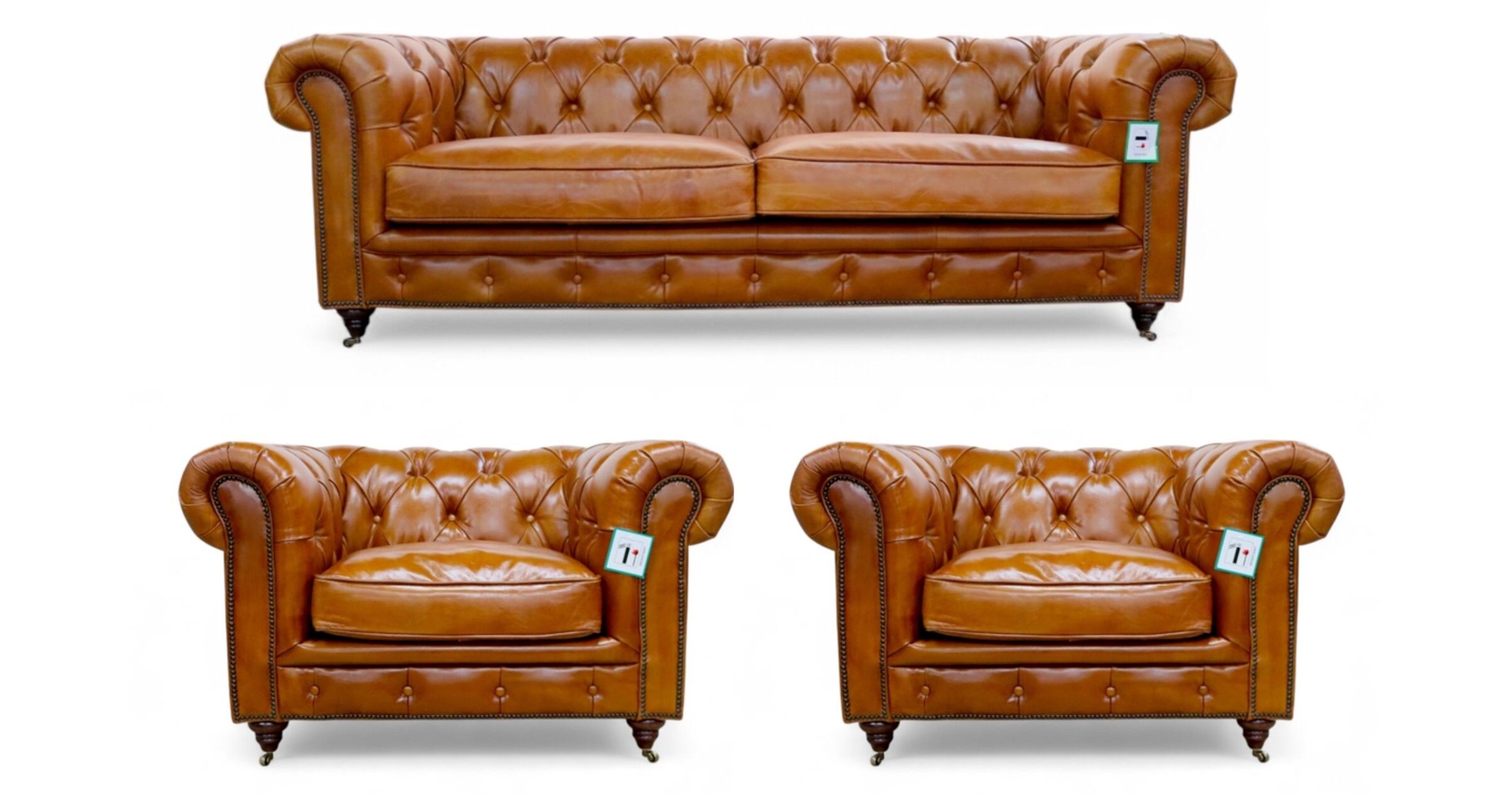 Noble Chesterfield 3+1+1 Vintage Tan Leather Sofa Suite | Designer Sofas4u