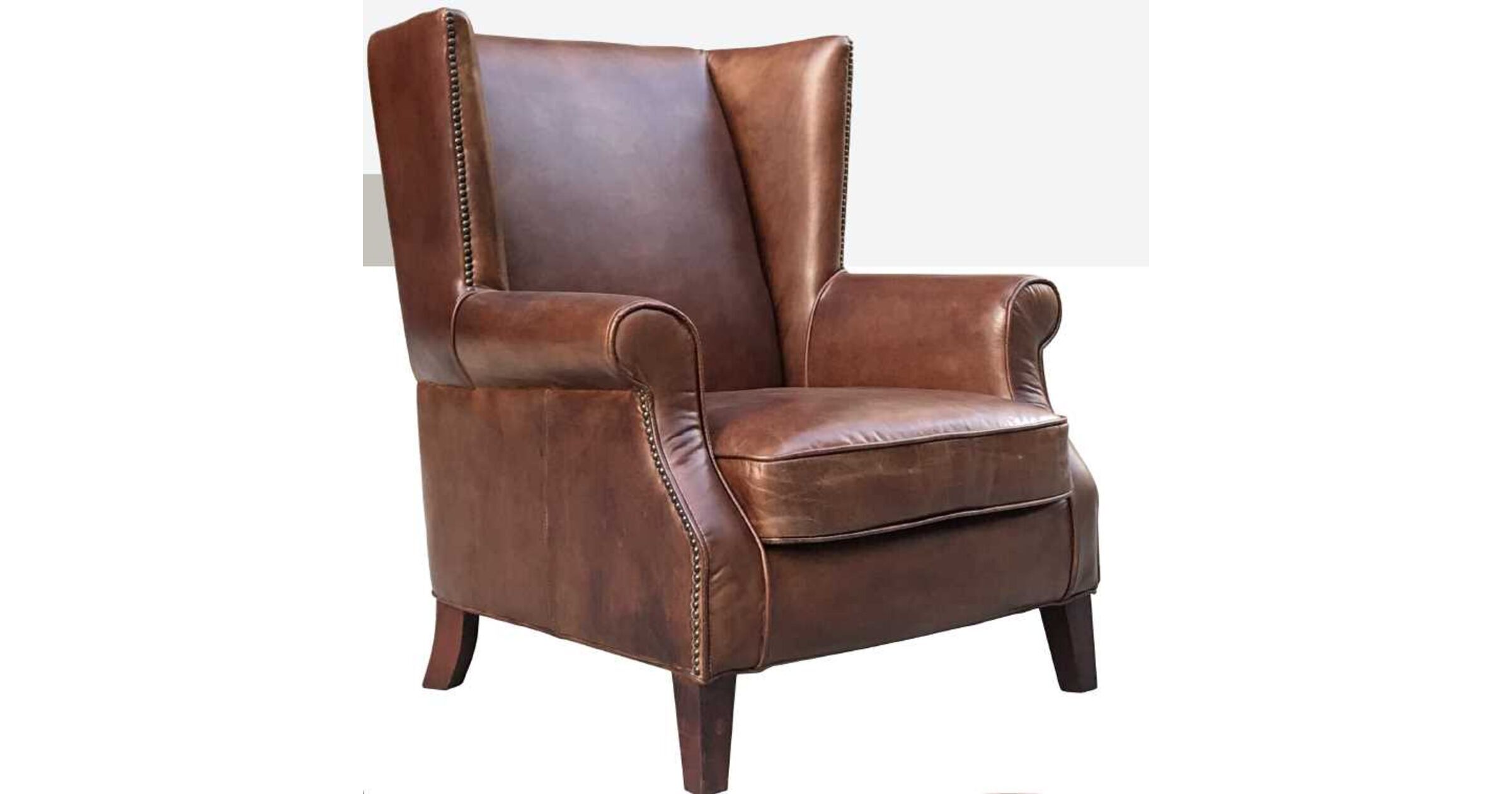 Oberon Armchair Classic Vintage Style in Distressed Brown Leather