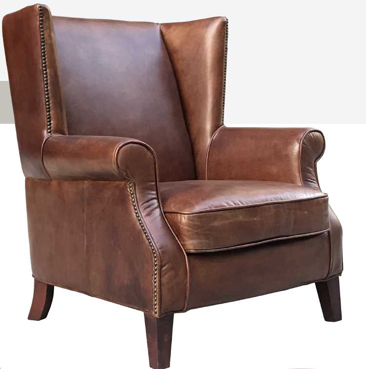 Oberon Armchair Classic Vintage Style in Distressed Brown Leather