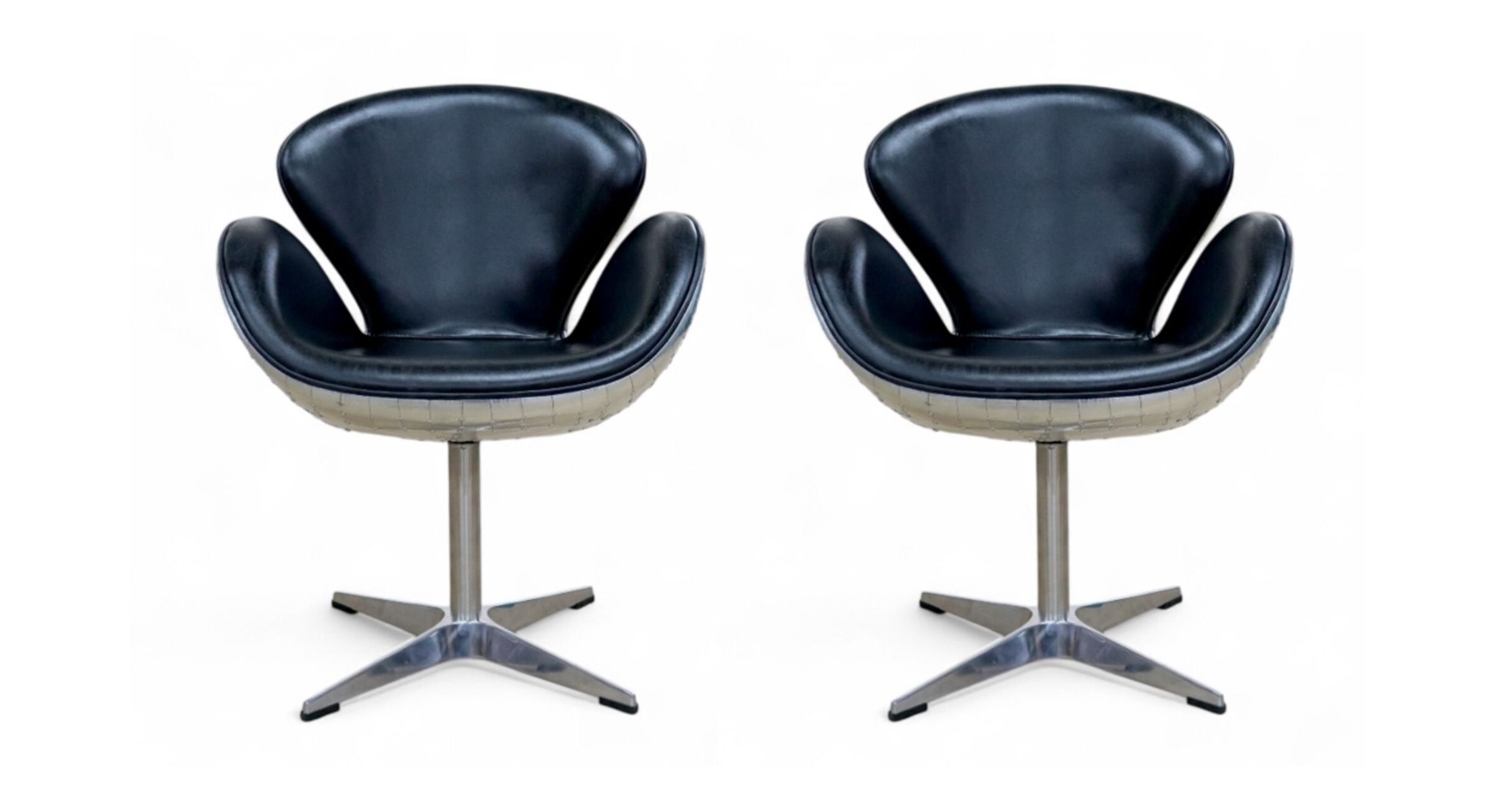 Retro Charm: Aviator Black Distressed Leather Swan Chairs Classic