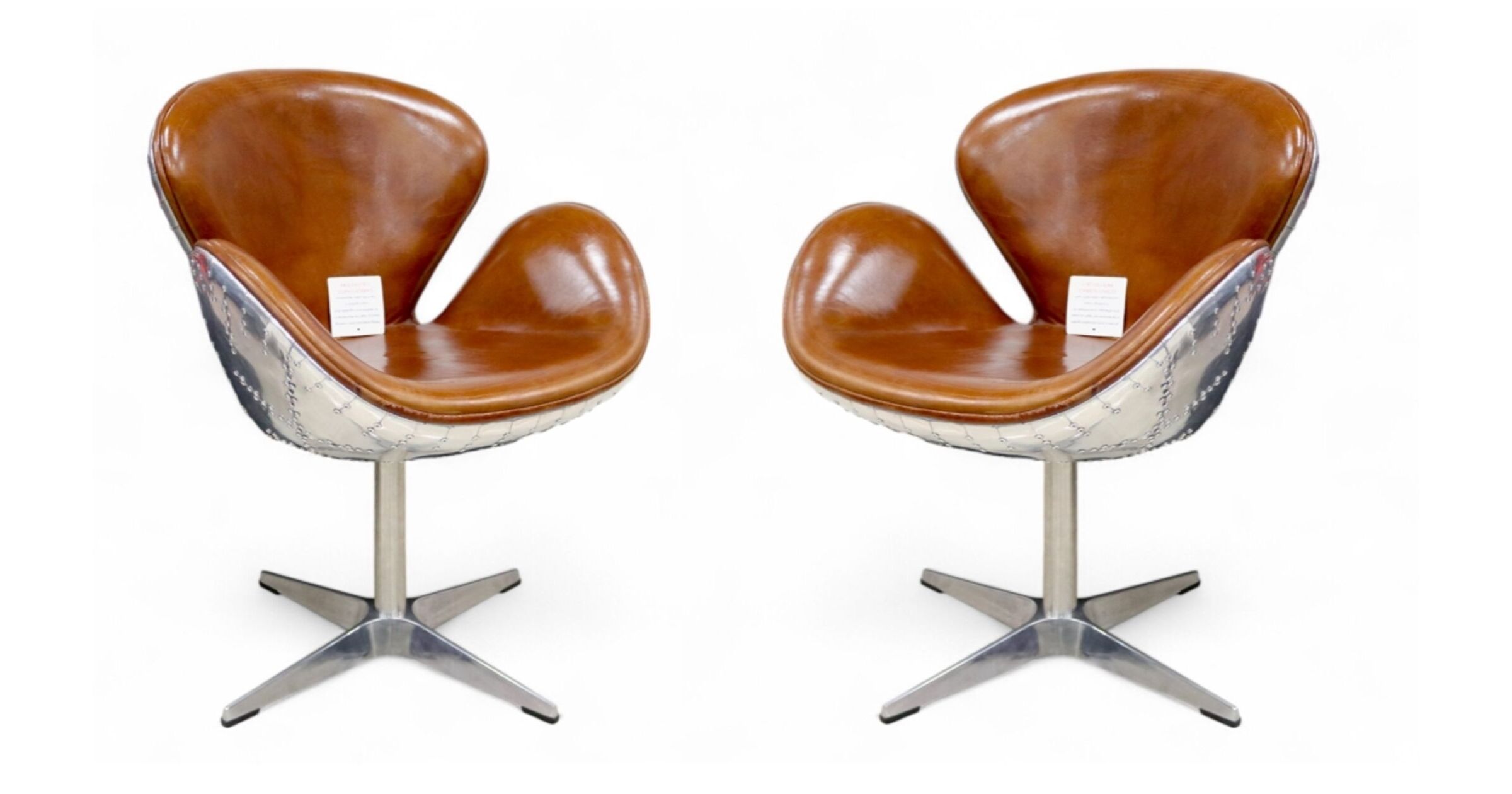 Retro Charm: Aviator Tan Distressed Leather Swan Chairs Classic