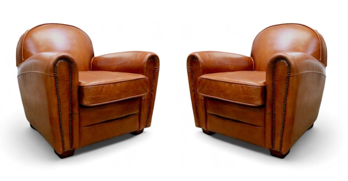 Designer Sofas Victor Vintage Tan Club Chairs in Distressed Leather