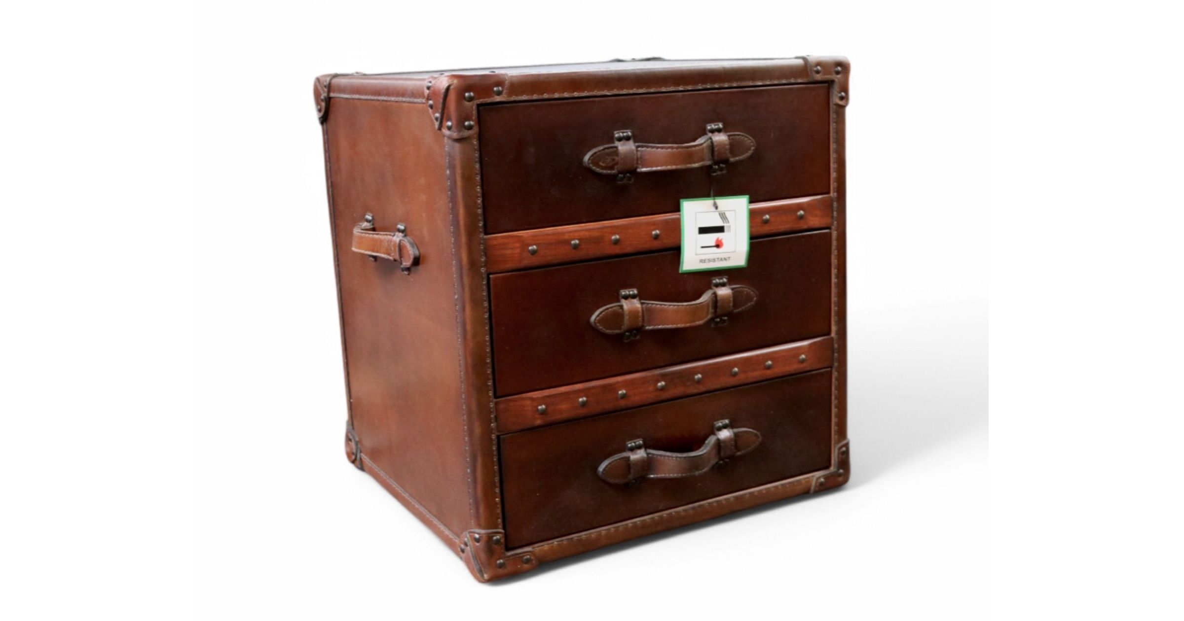 Vintage Brown Leather 3-Drawer Chest Antique Storage Elegance