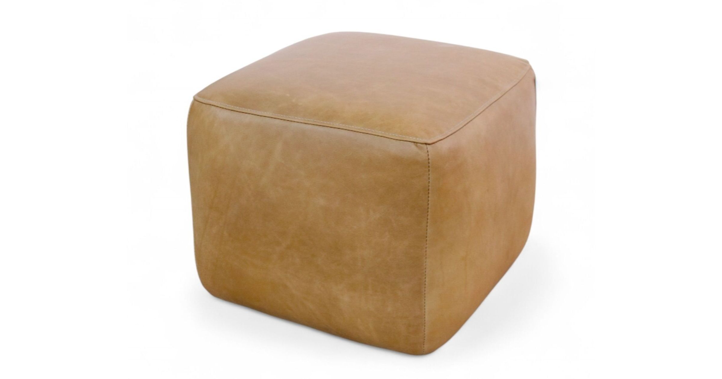 Vintage Caramel Tan Leather Footstool Pouffe Footrest / Accent Seat