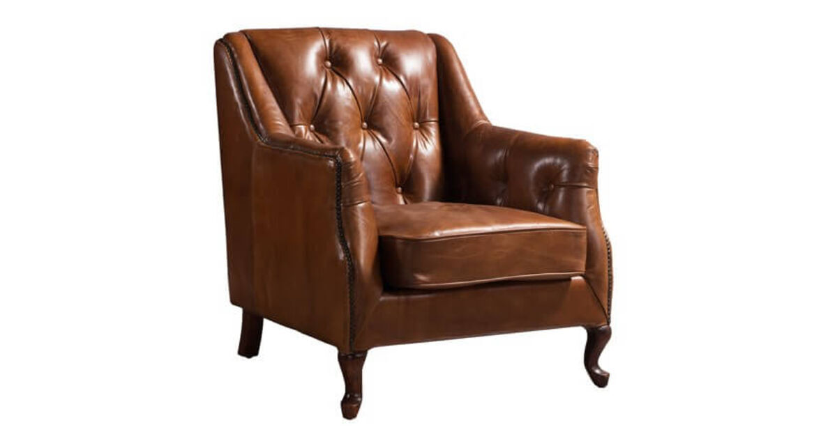 Opulent Vintage Style Button & Stud Armchair in Distressed Leather