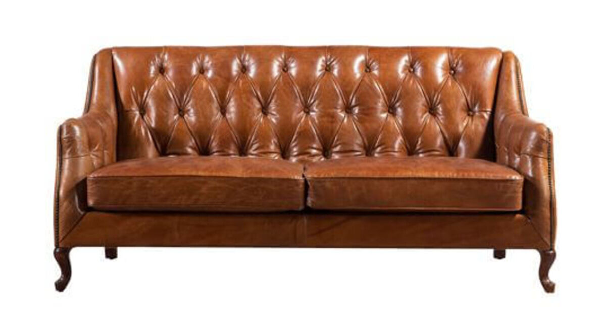 Vintage Distressed Leather Button & Stud 3 Seater Sofa| Vintage ...