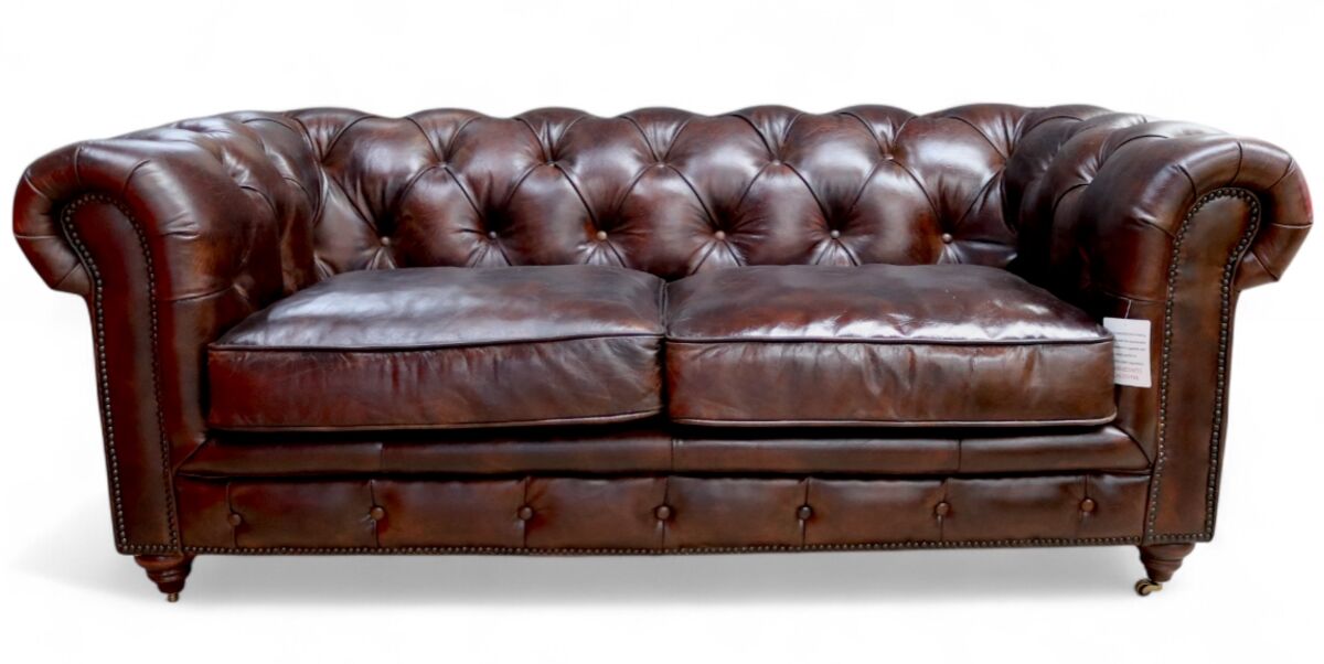 Vintage Tobacco Brown Leather Chesterfield 2 Seater Sofa – Luxurious ...