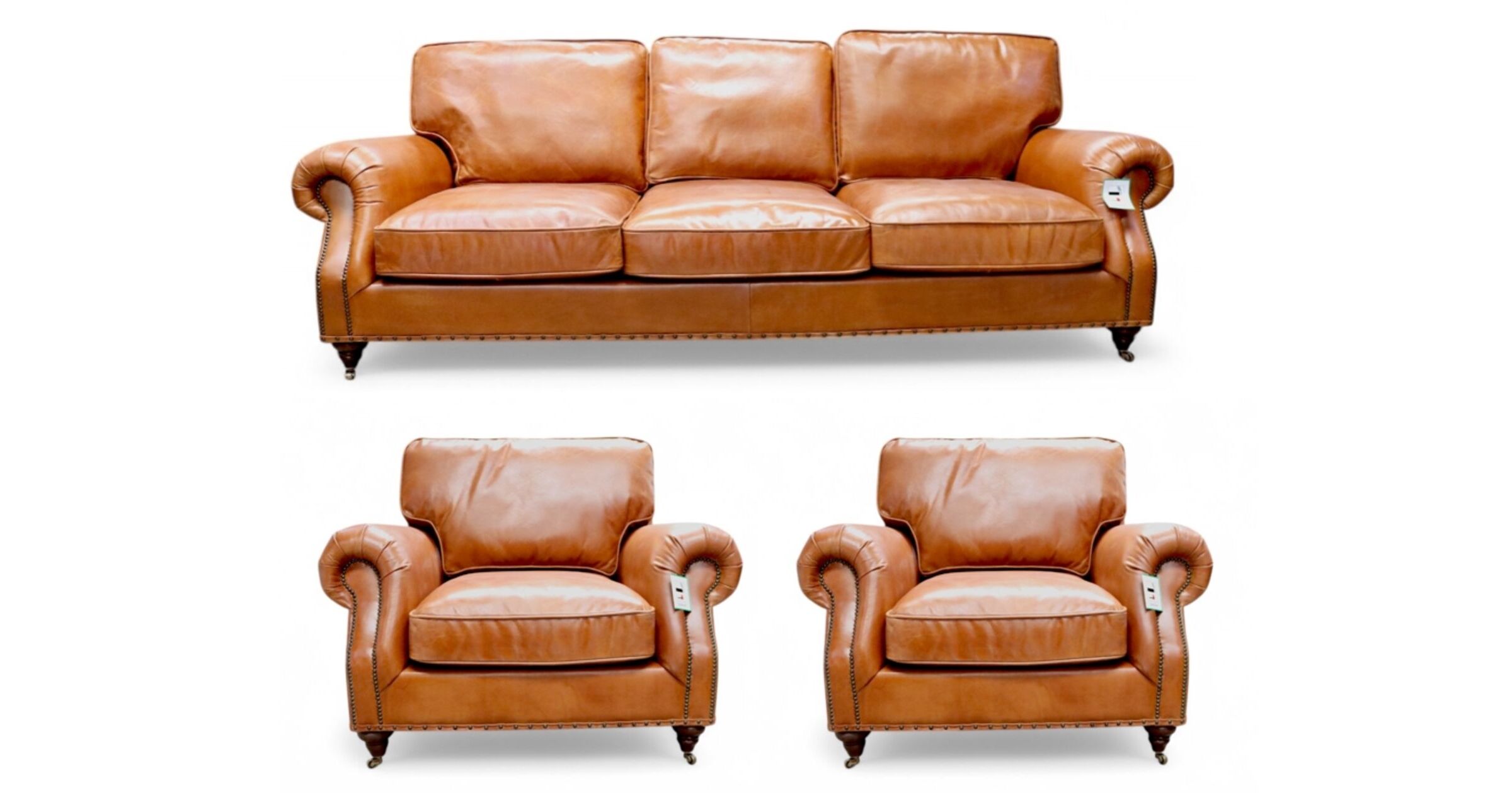 Vintage Tan Leather 3+1+1 Seater Settee Sofa Suite - Westminster's Finest