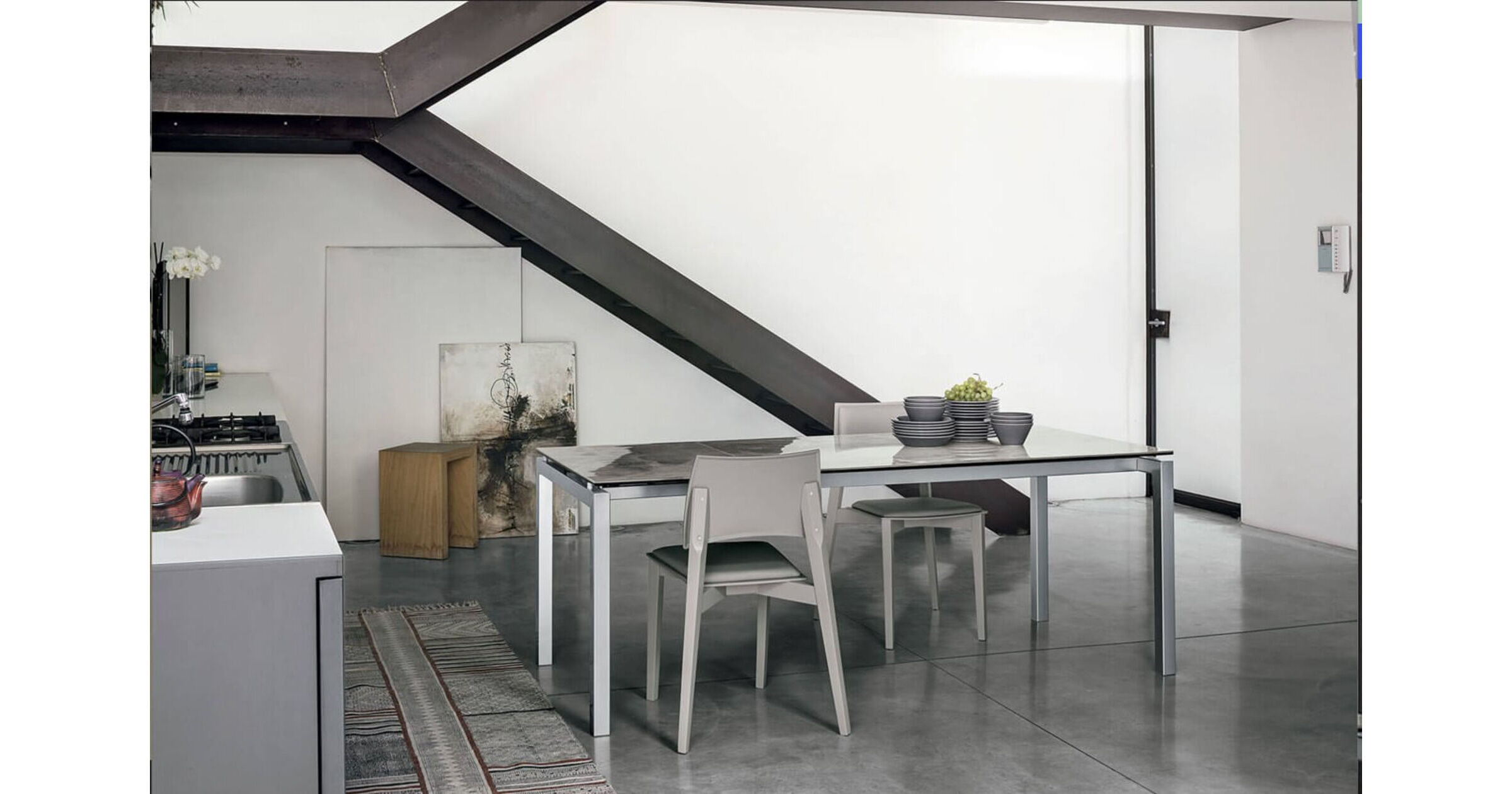 Auriga's Dining Delight Extendable Table in Silver and Stoneware